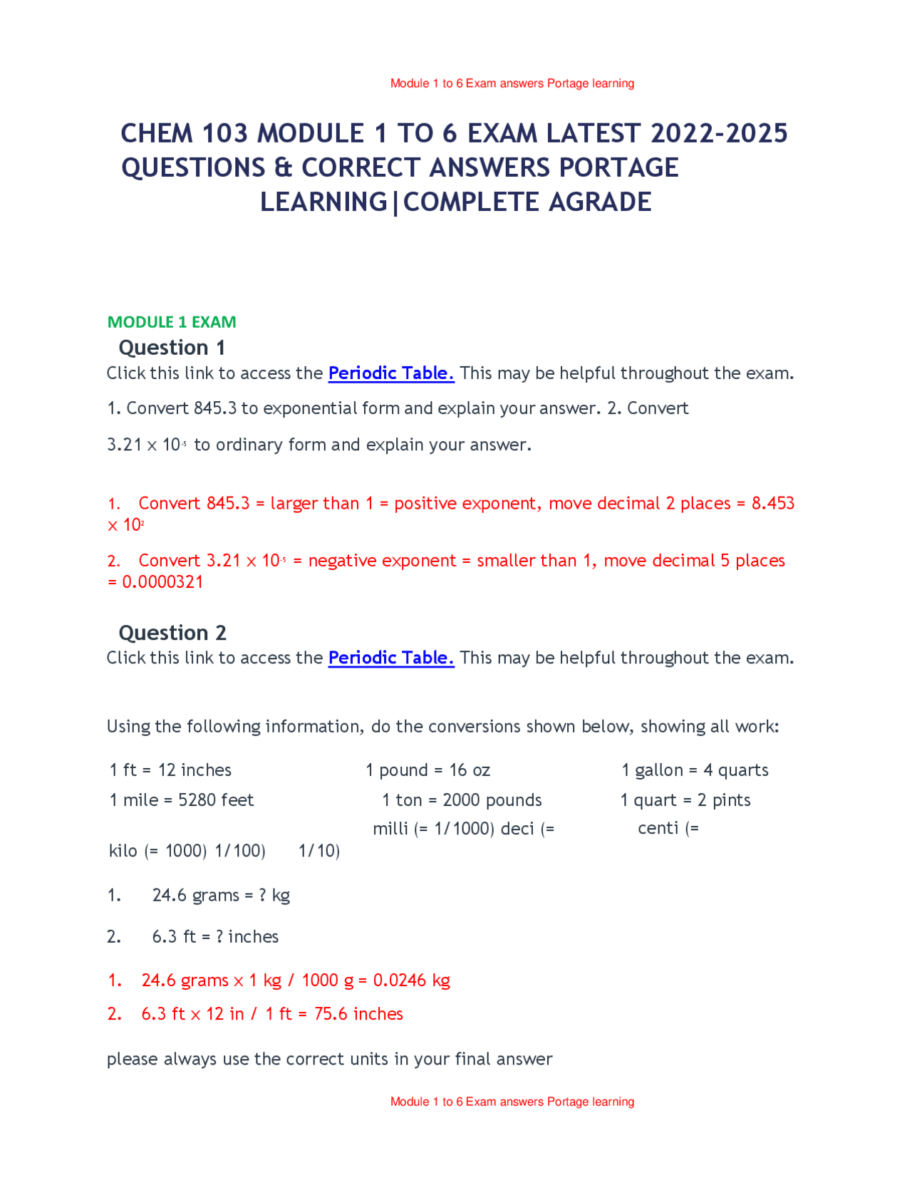 CHEM 103 MODULE 1 TO 6 EXAM LATEST 2022-2025 QUESTIONS & CORRECT ...