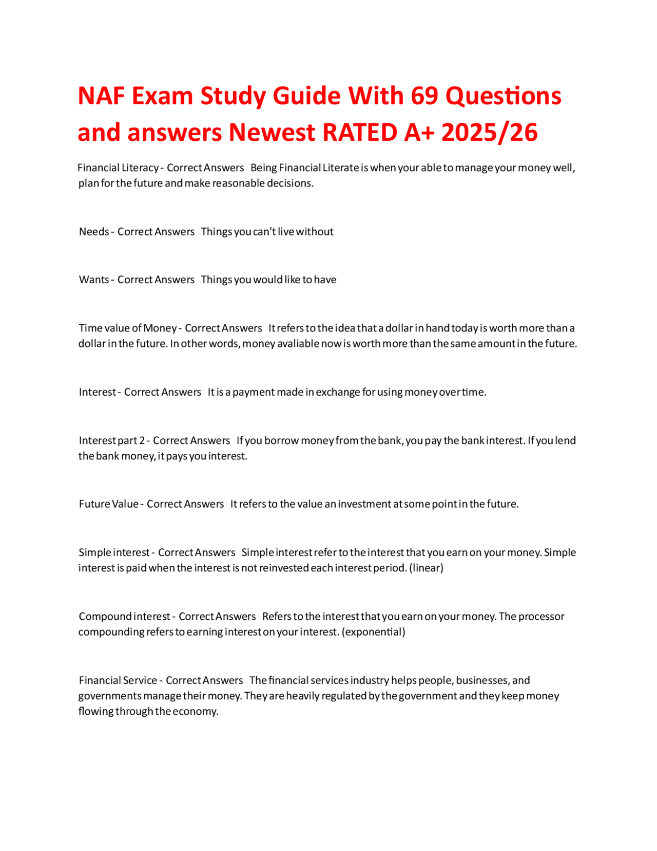 NAF Exam Study Guide With 69 Questions and answers Newest RATED A+ 2025 ...