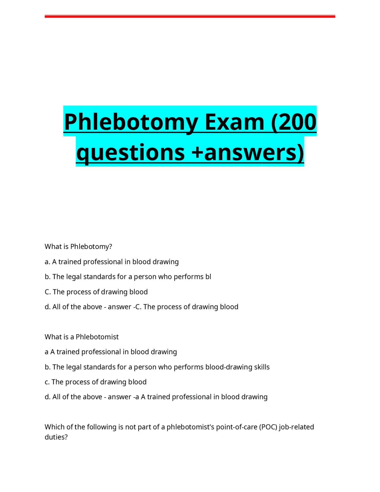 Phlebotomy Exam: Multiple Choice Questions and Answers | Exams Nursing ...