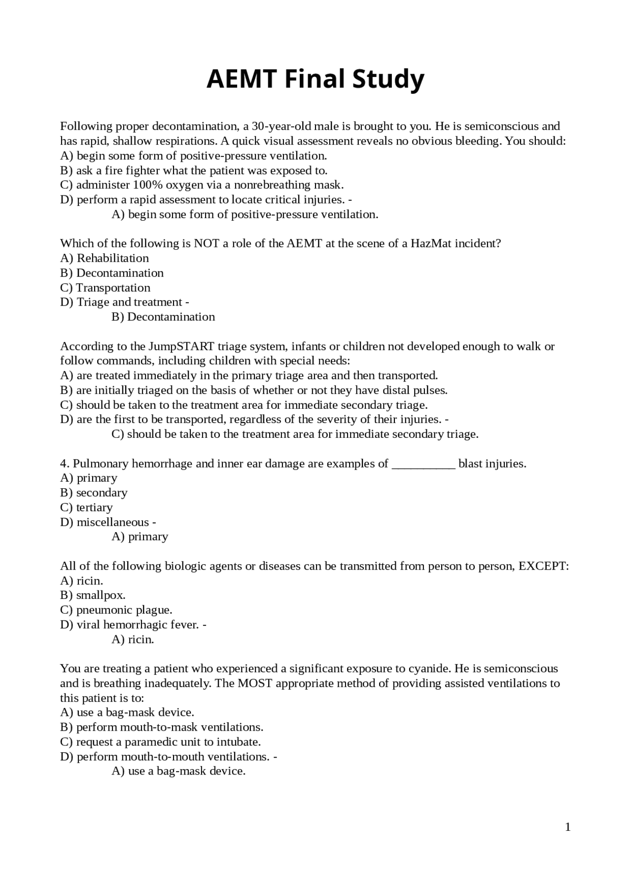 AEMT Final Study AEMT Final Study | Exams Nursing | Docsity