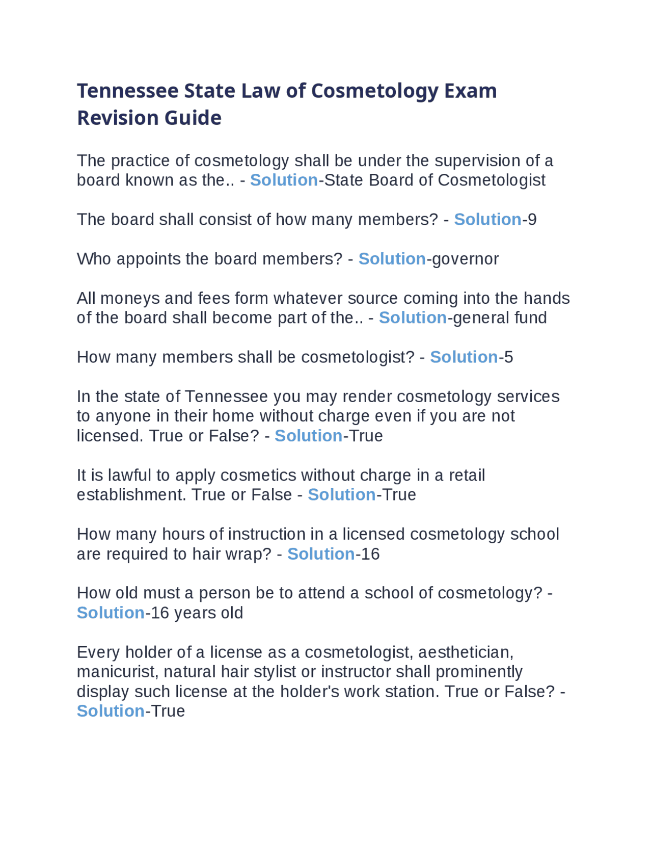 Tennessee State Law of Cosmetology Exam Revision Guide | Exams ...