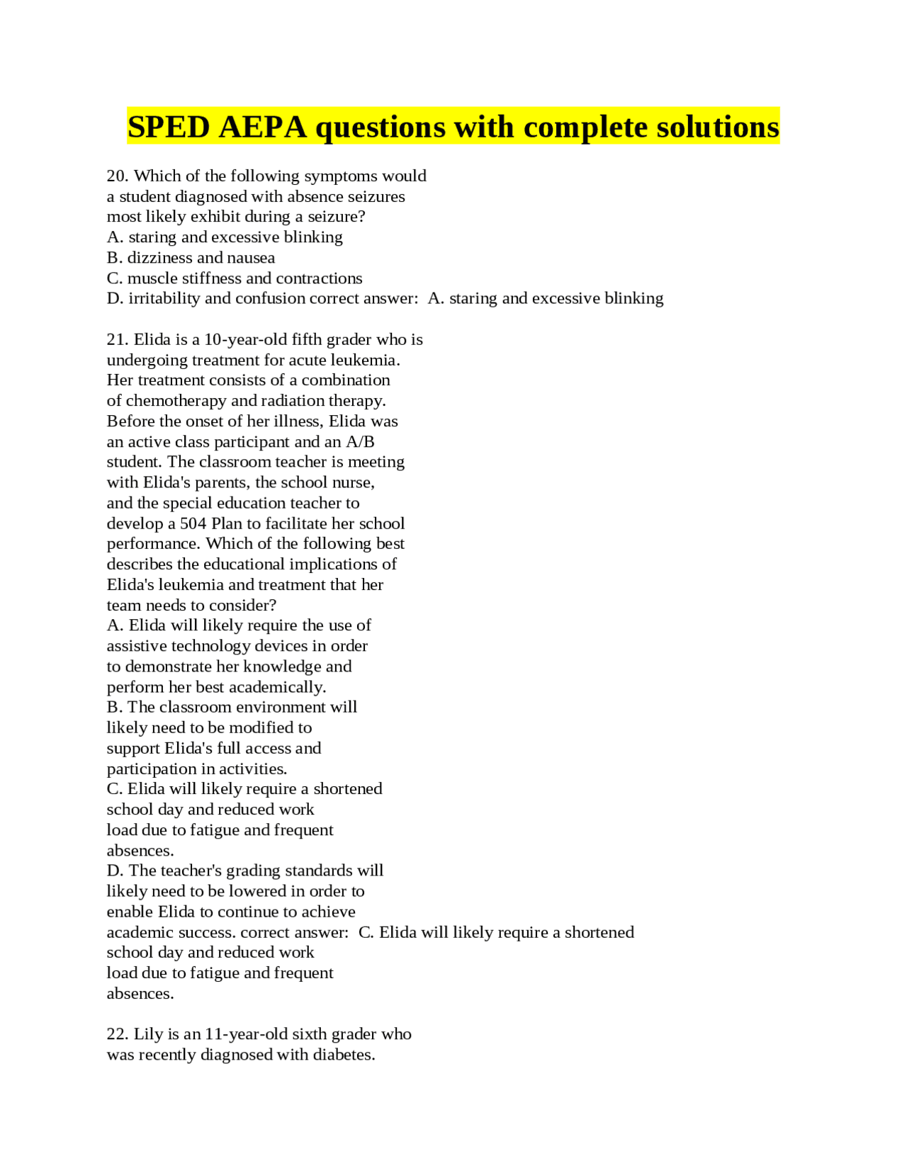 SPED AEPA Practice Questions with Solutions: Special Education and ...