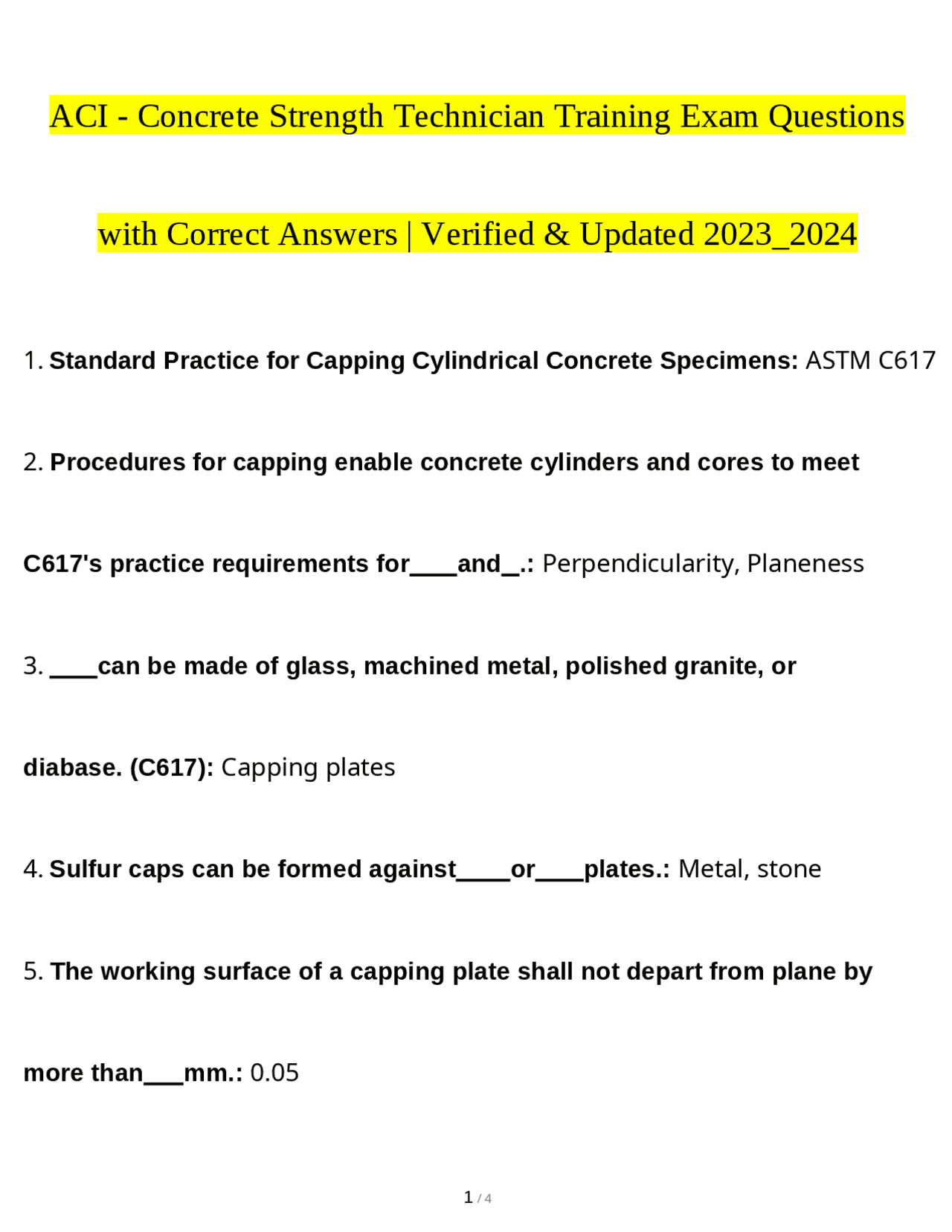 ACI - Concrete Strength Technician Training Exam Questions with Correct ...