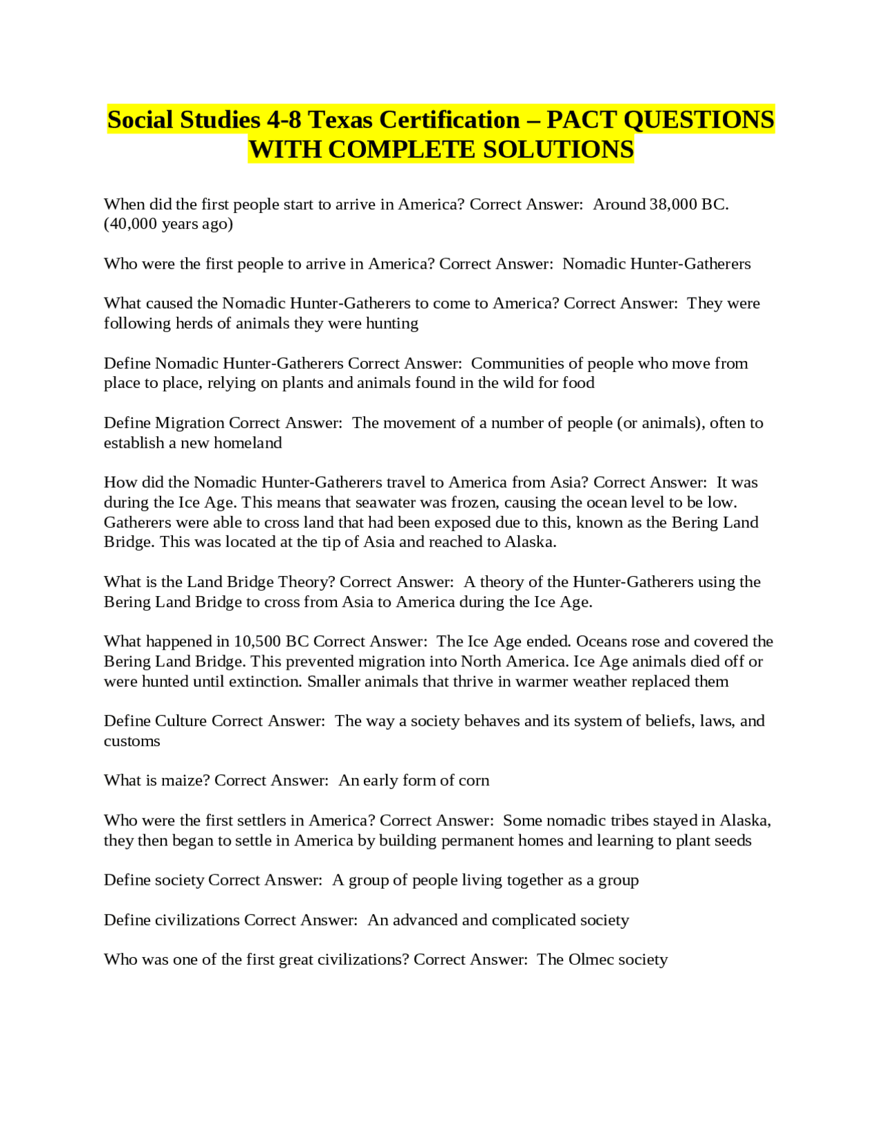 Social Studies 4-8 Texas Certification - PACT Questions and Answers ...