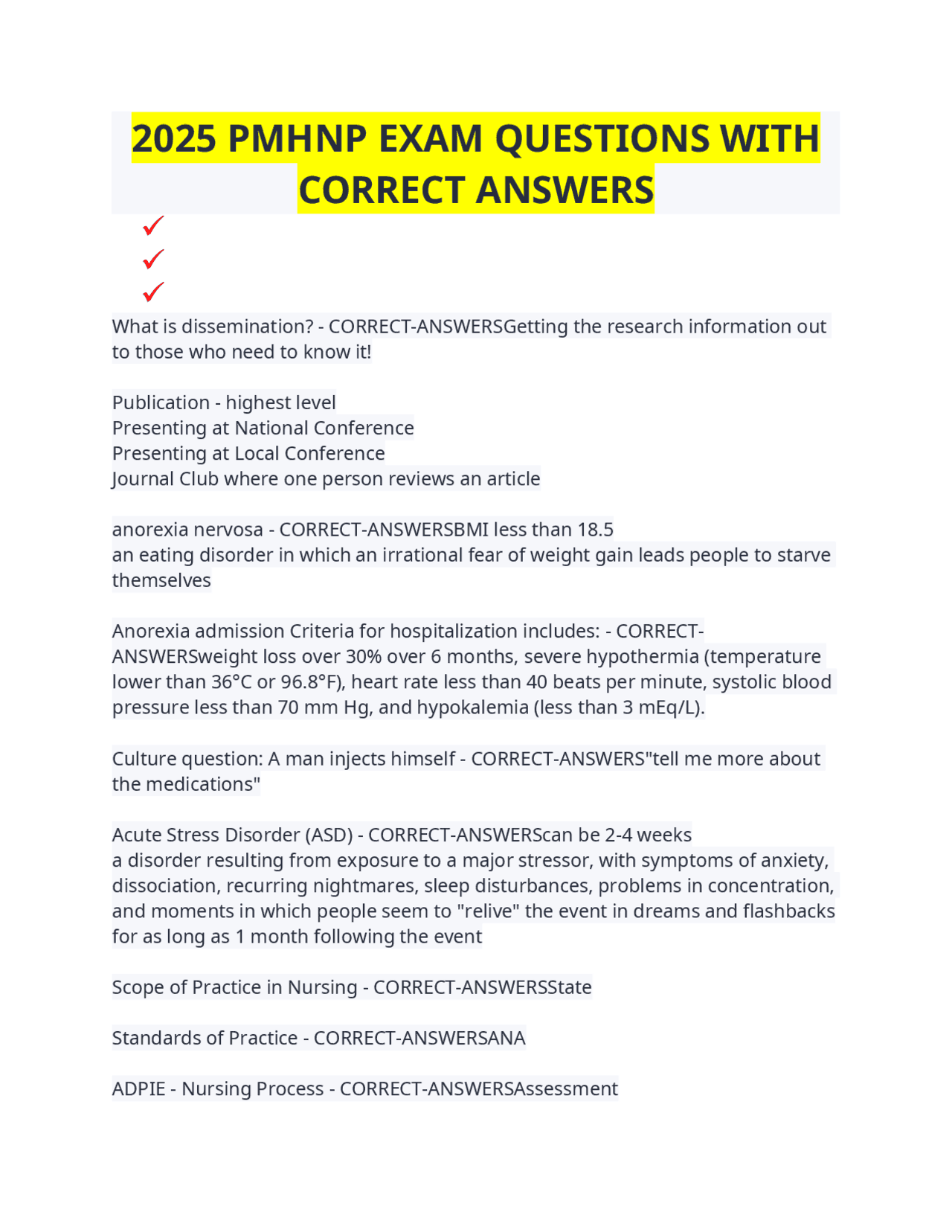 PMHNP Exam Questions and Answers: A Study Guide for Mental Health ...