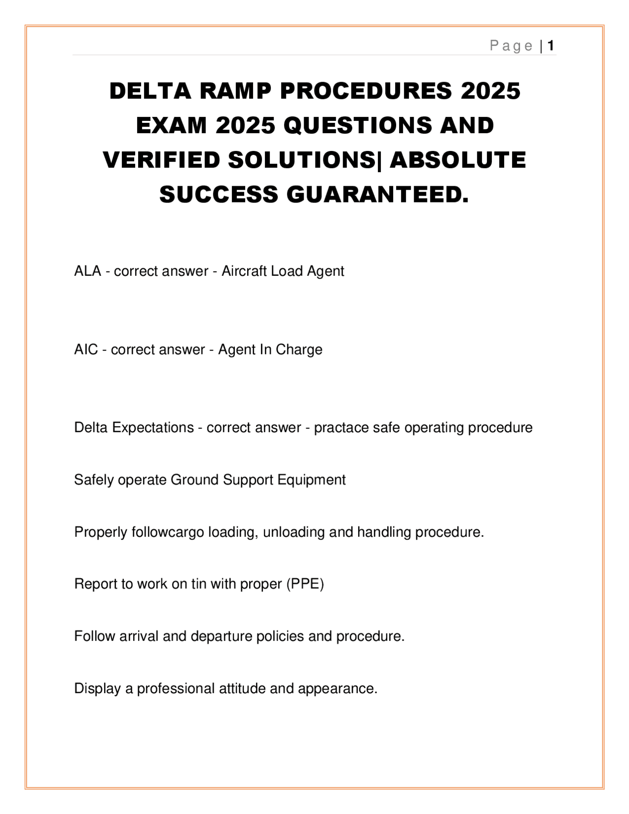 Delta Ramp Procedures Exam Questions and Answers 2025 | Exams Advanced ...
