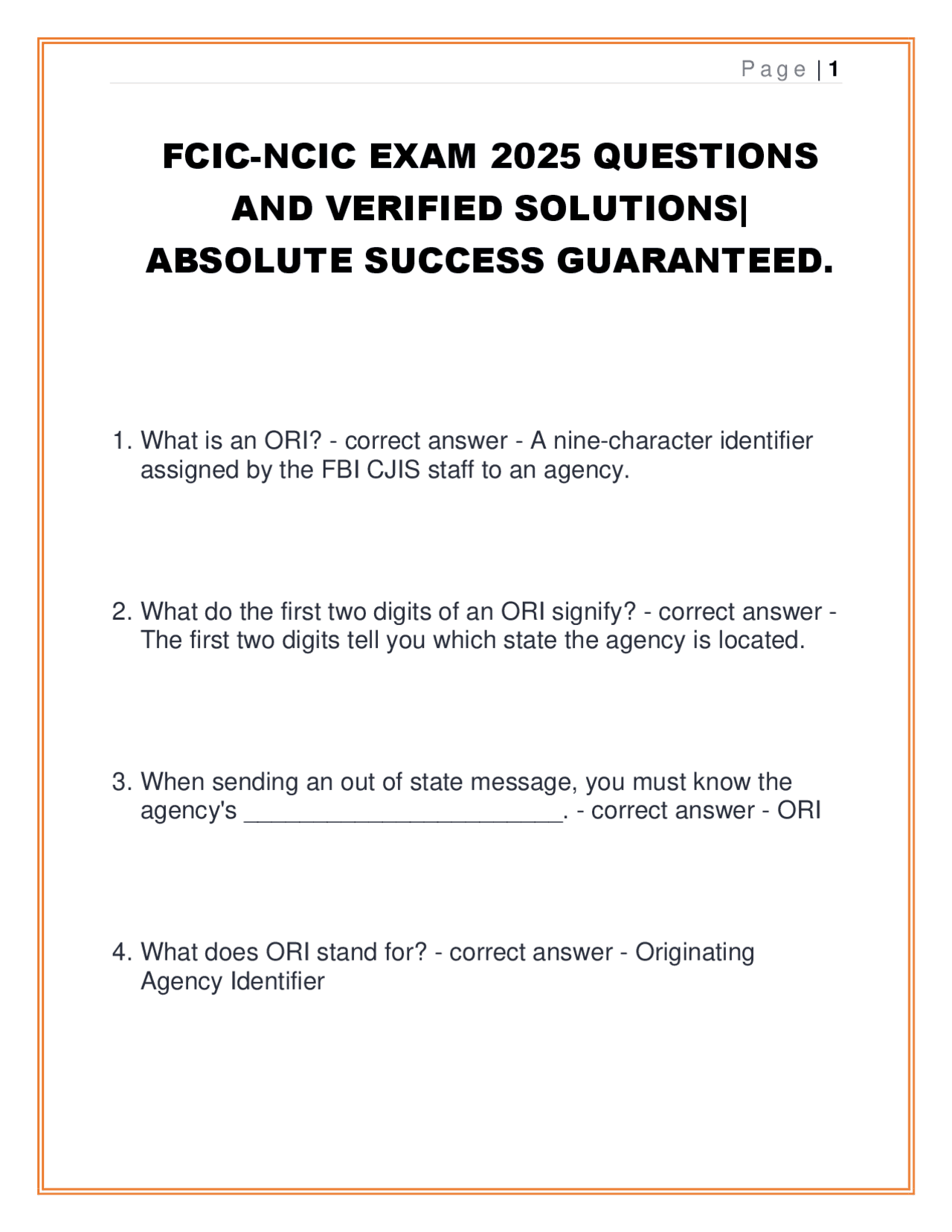 FCIC-NCIC Exam 2025 Questions and Verified Solutions | Exams Advanced ...