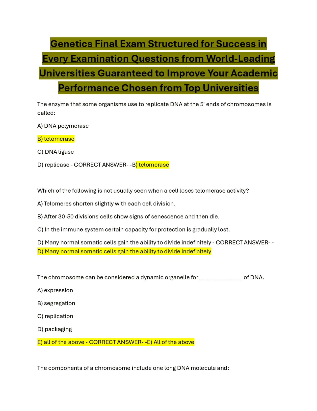 Genetics Final Exam Structured for Success in Every Examination ...