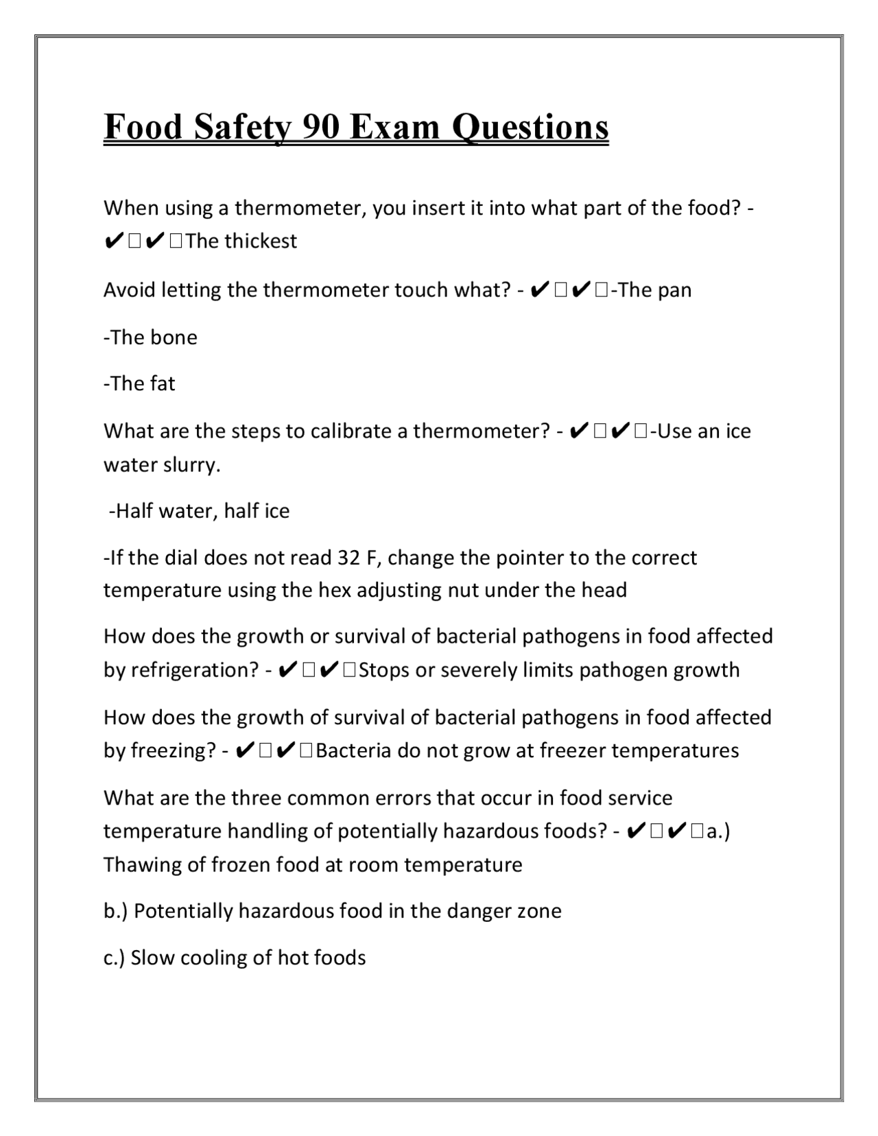 Food Safety 90 Exam Questions With 100% Correct Verified Answers ...