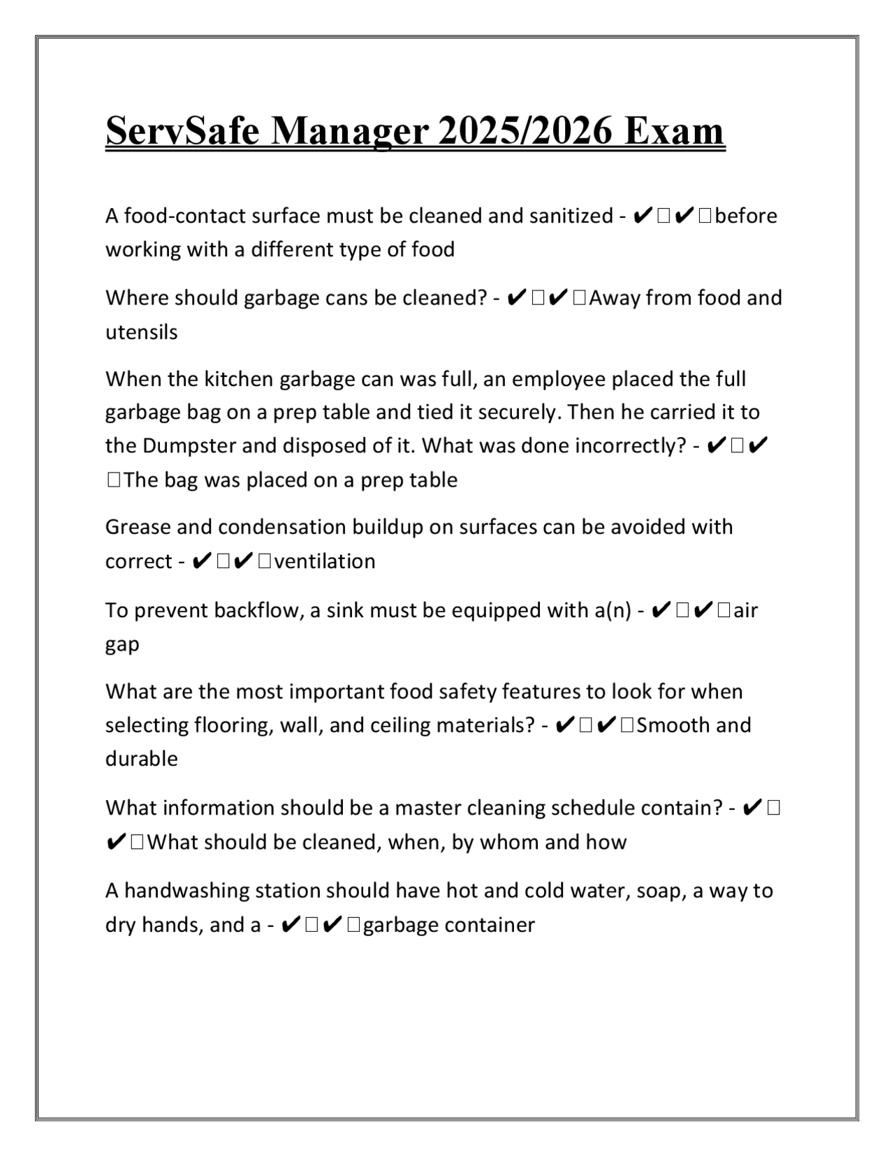 ServSafe Manager 2025/2026 Exam: Food Safety Practices and Procedures ...