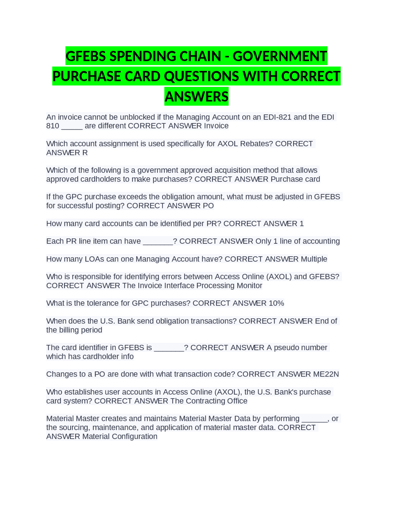 GFEBS Spending Chain - Government Purchase Card Questions and Answers ...