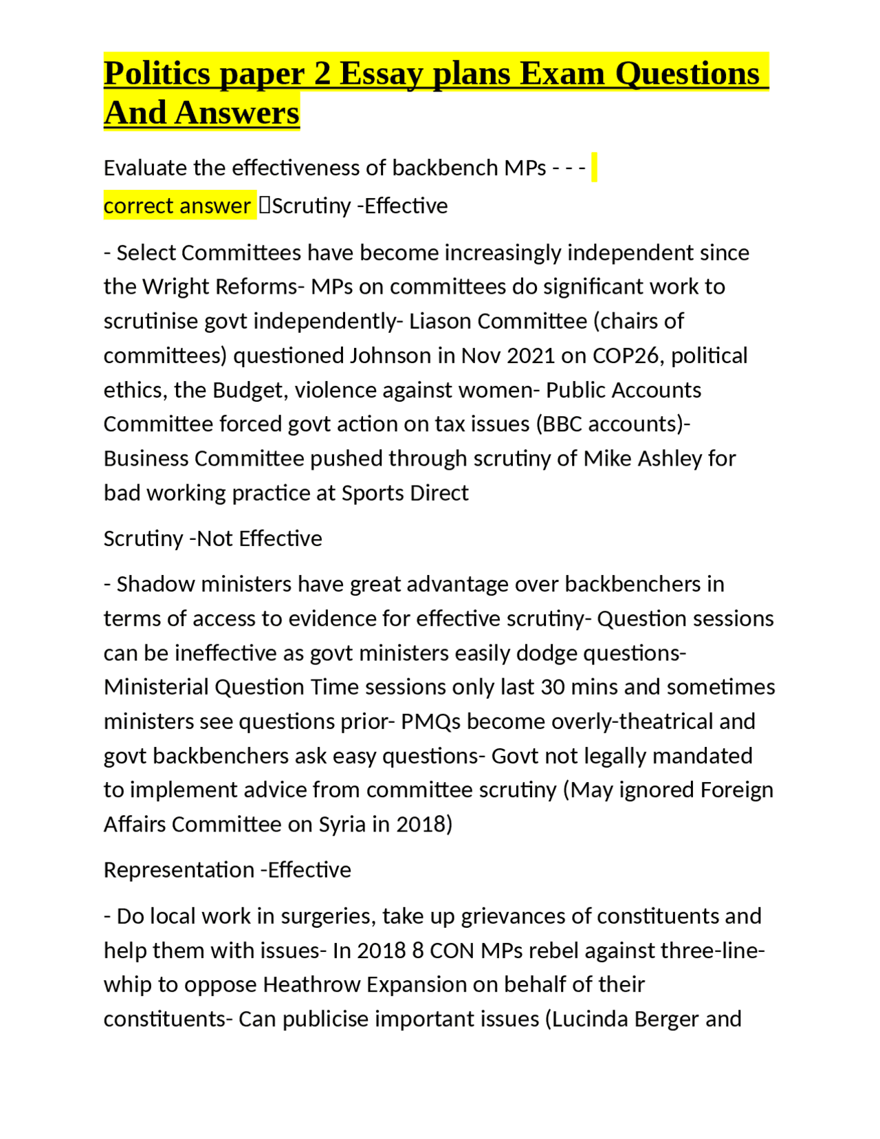 Politics paper 2 Essay plans Exam Questions And Answers | Exams ...