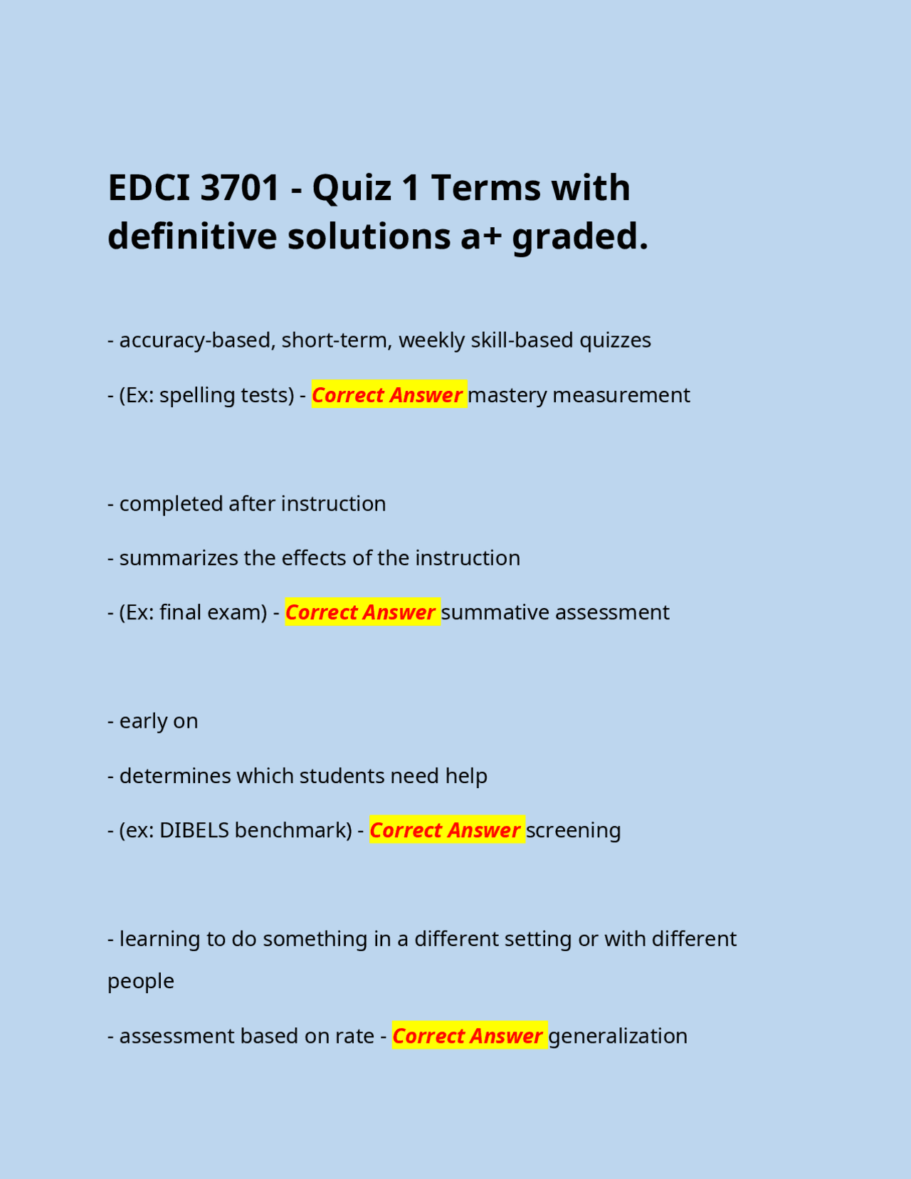 EDCI 3701 - Quiz 1 Terms with definitive solutions a+ graded ...