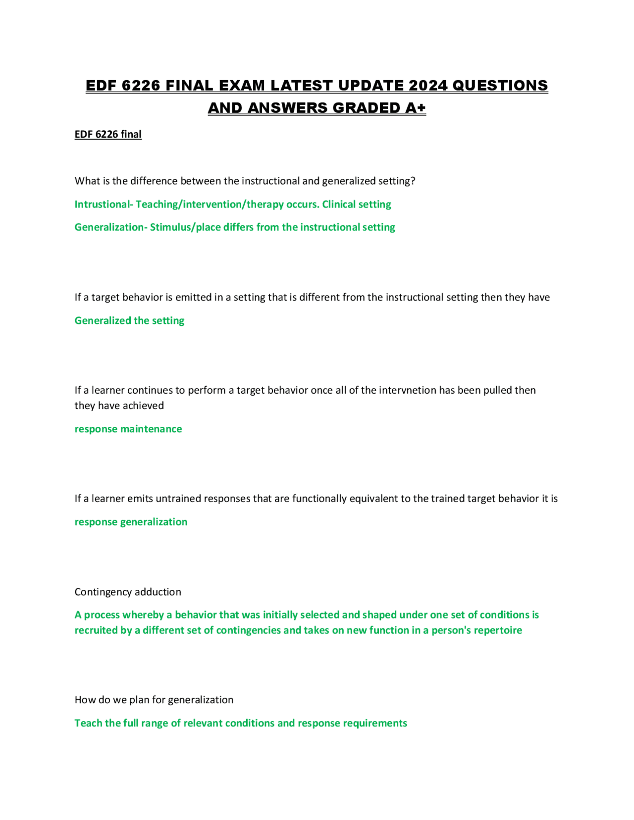 EDF 6226 FINAL EXAM LATEST UPDATE 2024 QUESTIONS AND ANSWERS GRADED A+ ...