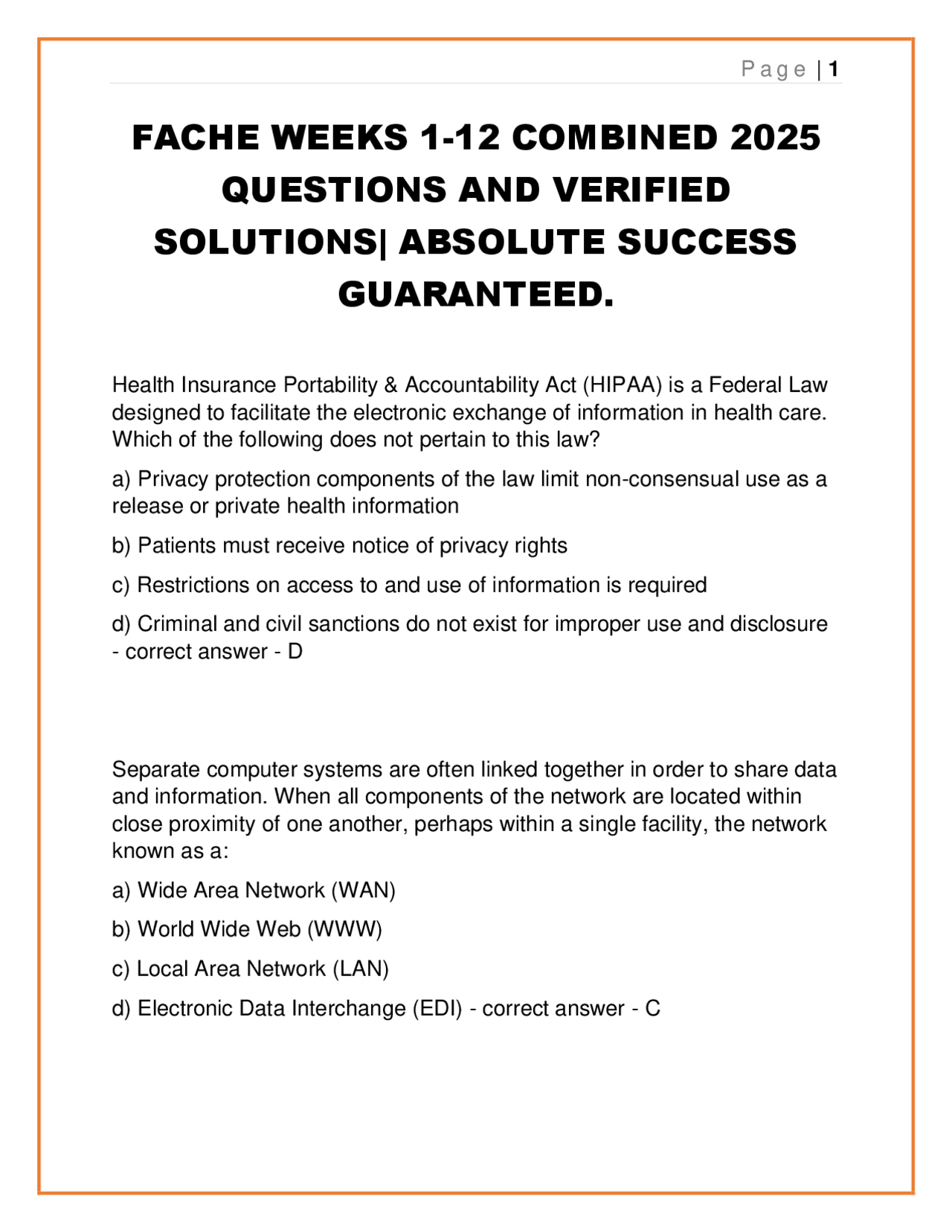 FACHE WEEKS 1-12 COMBINED 2025 QUESTIONS AND VERIFIED SOLUTIONS ...