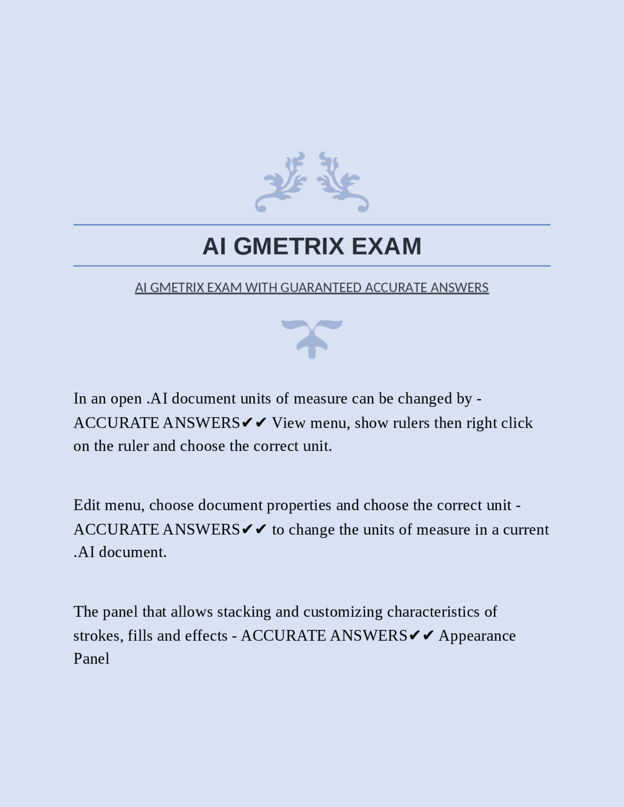 AI GMETRIX EXAM WITH GUARANTEED ACCURATE ANSWERS | Exams Nursing | Docsity