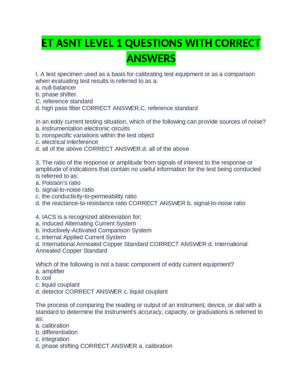 ET ASNT LEVEL 1 QUESTIONS WITH CORRECT ANSWERS | Exams Advanced ...