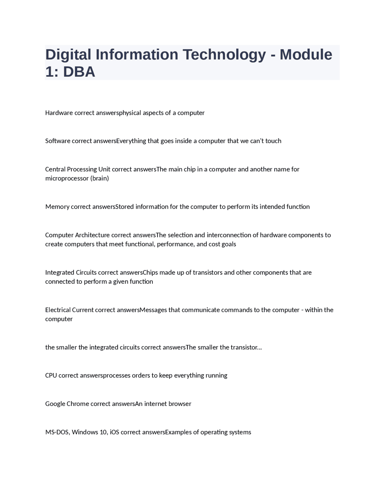 Digital Information Technology - Module 1: DBA - Hardware and Software Fundamentals | Exams ...