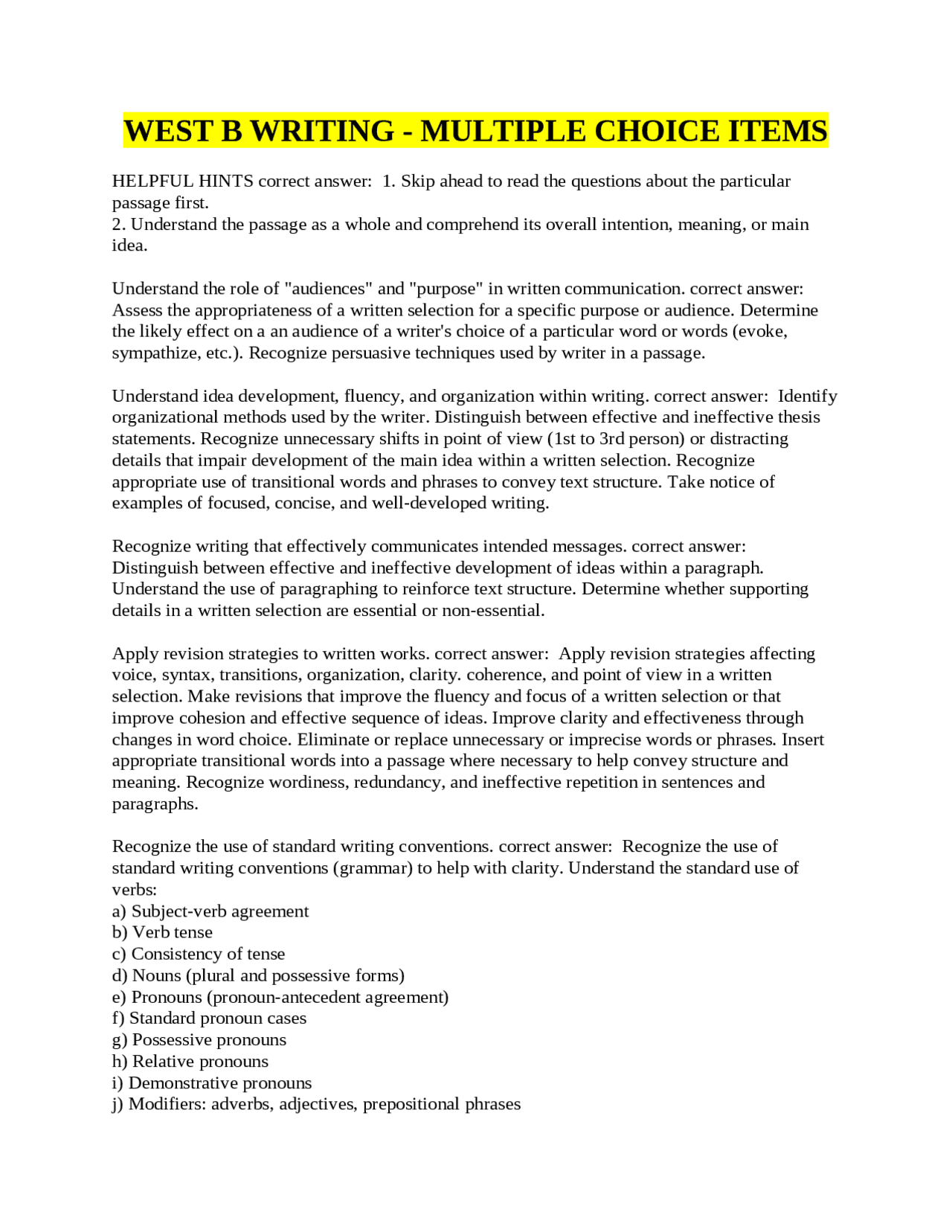 Writing Skills: Multiple Choice Items and Helpful Hints | Exams Nursing ...