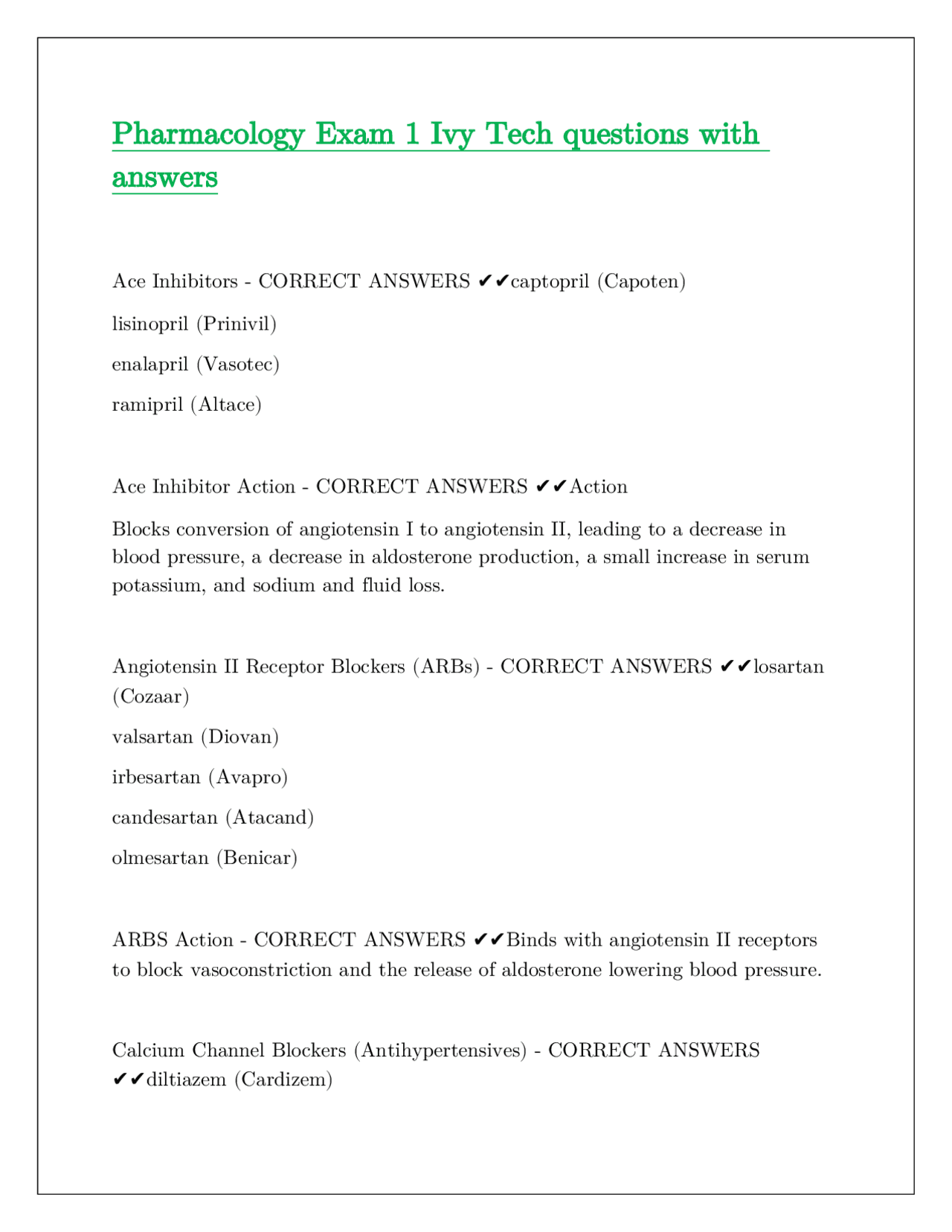 Pharmacology Exam 1: Key Concepts and Medications | Exams Pharmacy ...