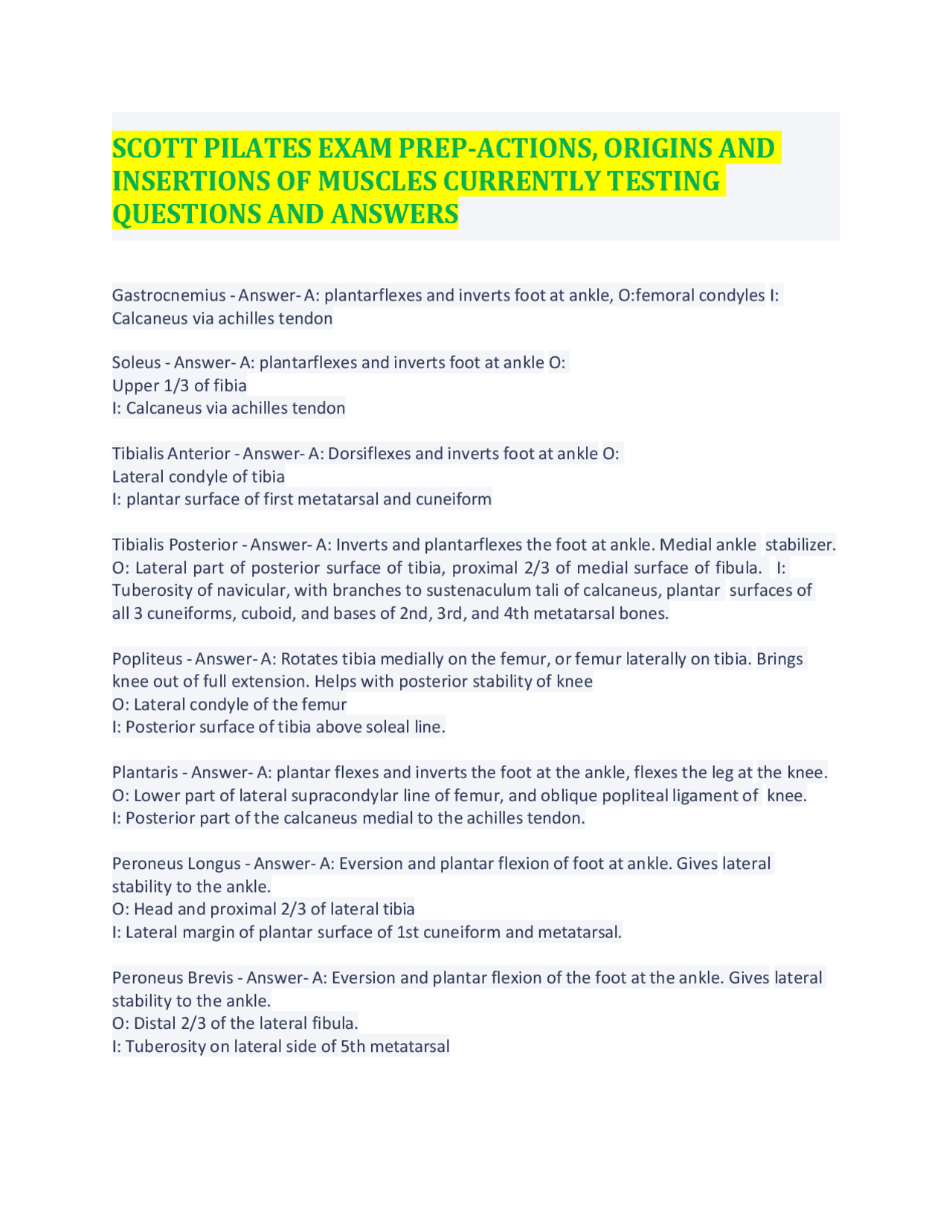 Lower Limb Muscles: Actions, Origins, Insertions - Exam Prep | Exams ...