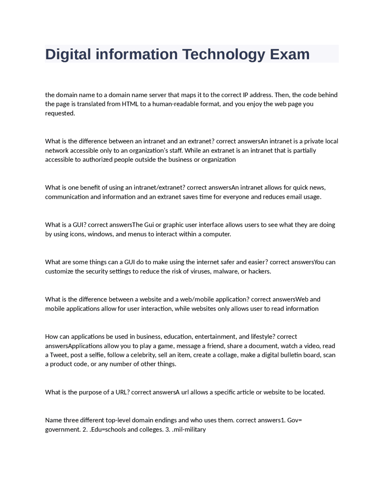 Digital information Technology Exam | Exams Information Technology | Docsity