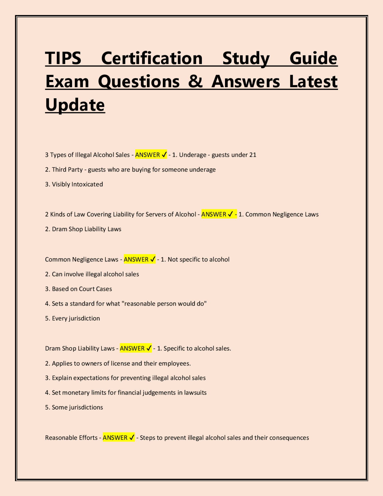 TIPS Certification Study Guide Exam Questions & Answers Latest Update ...