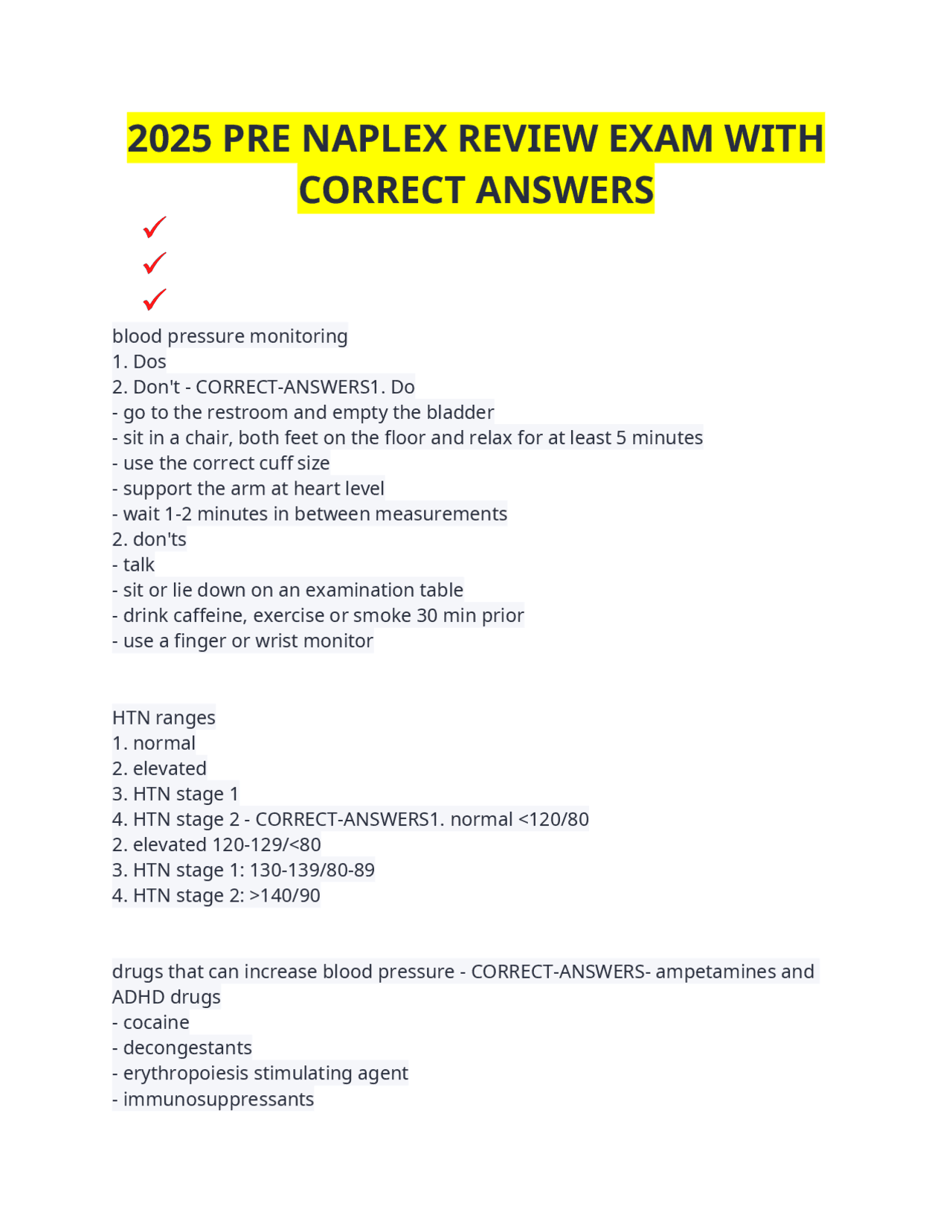 2025 PRE NAPLEX REVIEW EXAM WITH CORRECT ANSWERS: Pharmacology and ...