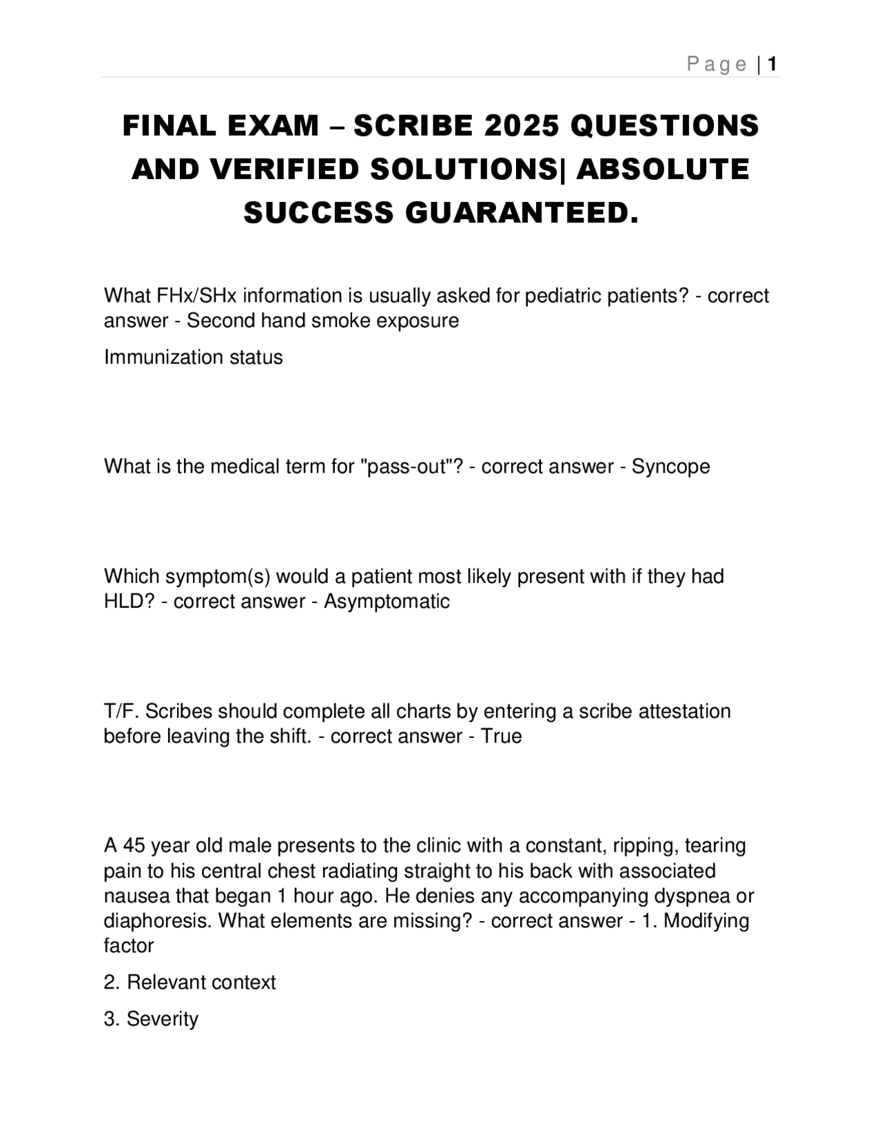 FINAL EXAM – SCRIBE 2025 QUESTIONS AND VERIFIED SOLUTIONS| ABSOLUTE ...