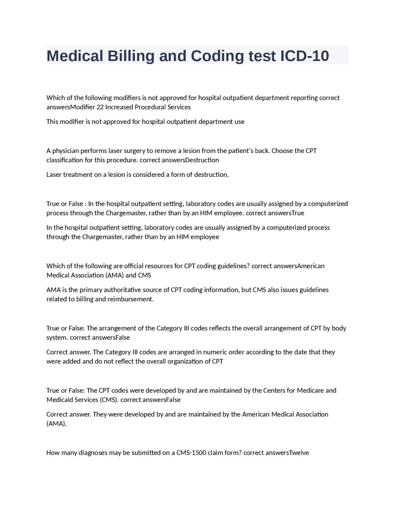 Medical Billing and Coding Test: ICD-10 Practice Questions | Exams ...