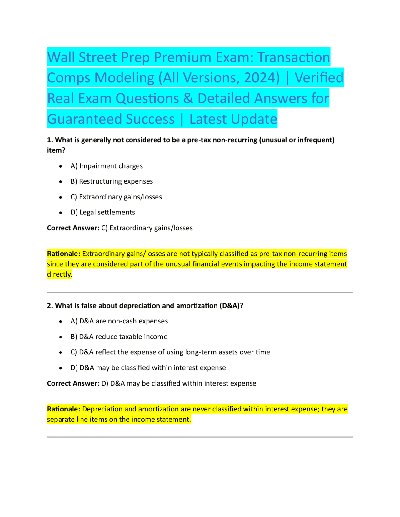 Wall Street Prep Premium Exam: Transaction Comps Modeling (All Versions ...