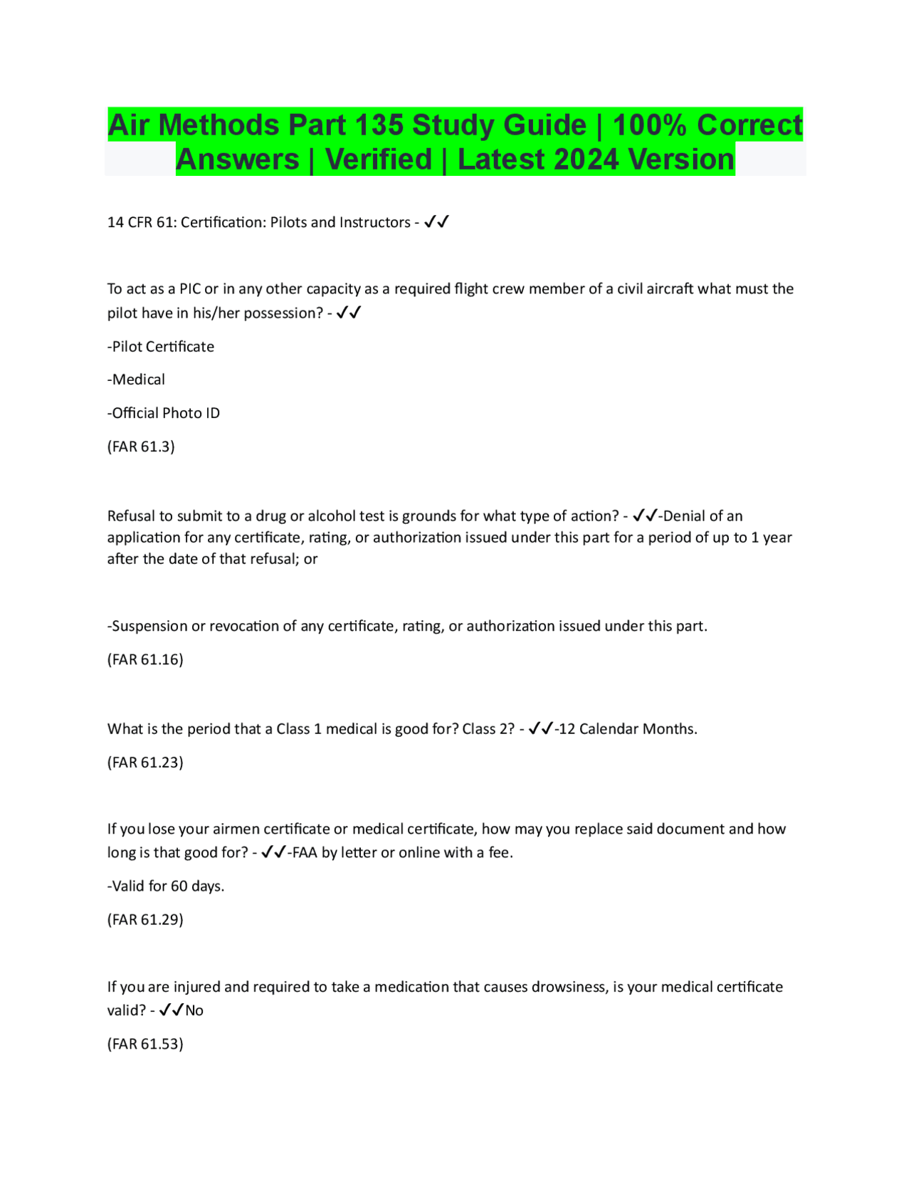 Air Methods Part 135 Study Guide: Aviation Regulations and Procedures ...