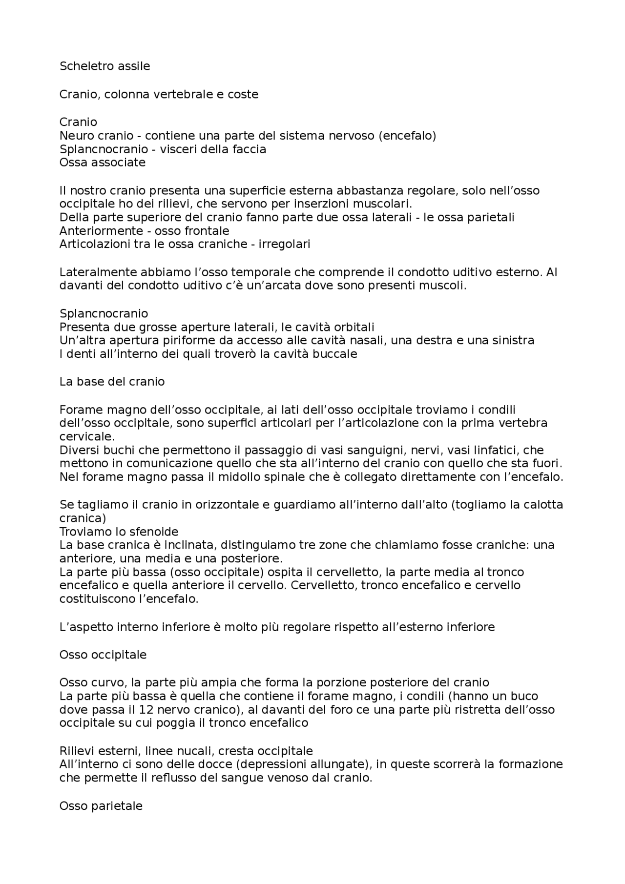 Anatomia dello Scheletro Assile: Cranio, Colonna Vertebrale e Coste - Prof. Bandiera | Dispense ...