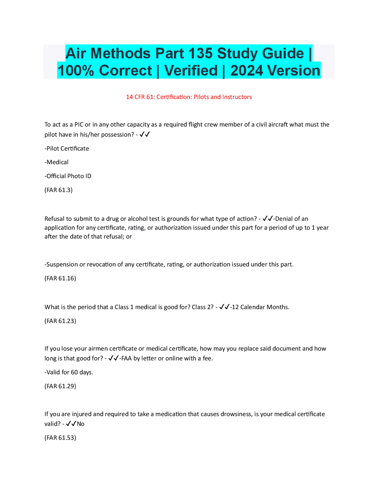 Air Methods Part 135 Study Guide: Aviation Regulations and Procedures ...