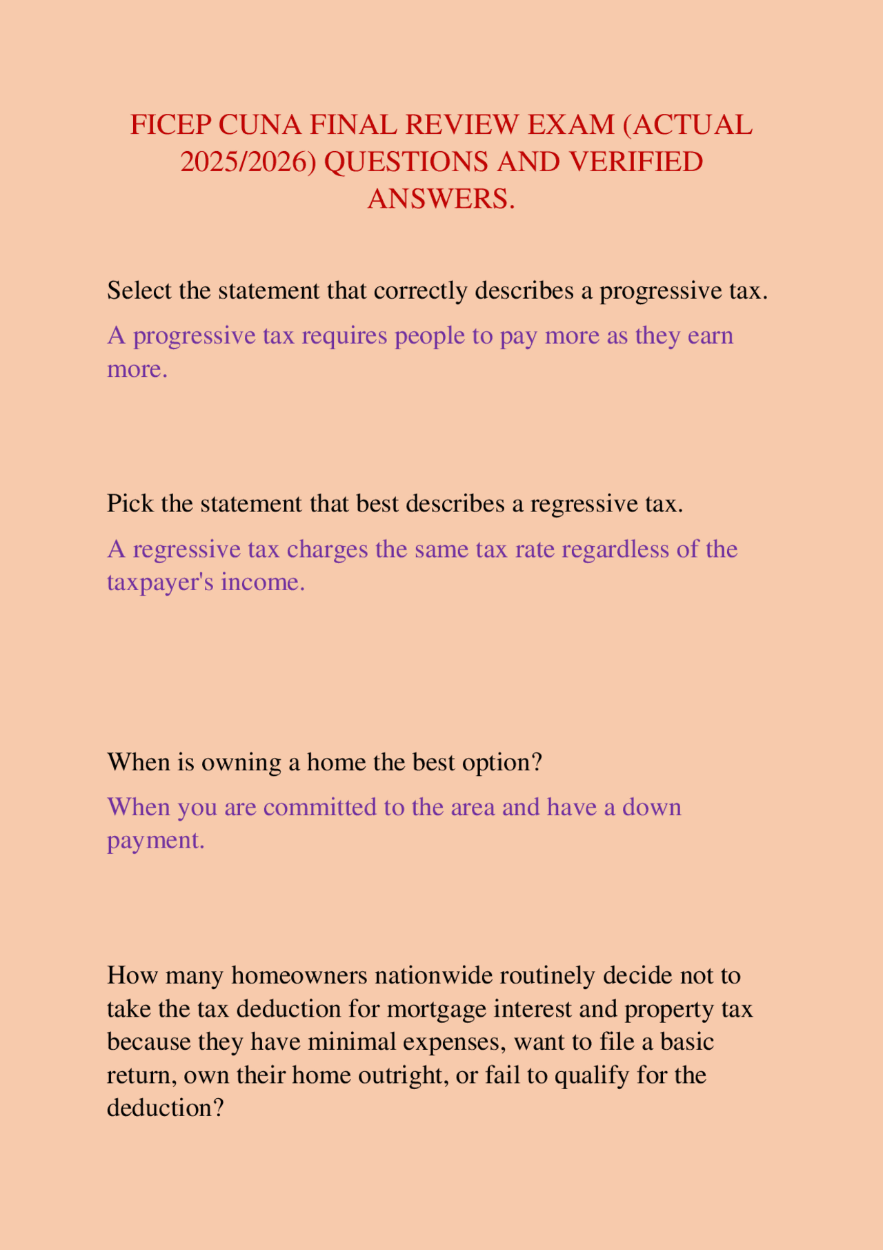 FICEP CUNA FINAL REVIEW EXAM (ACTUAL 2025/2026) QUESTIONS AND VERIFIED ANSWERS | Exams Nursing ...