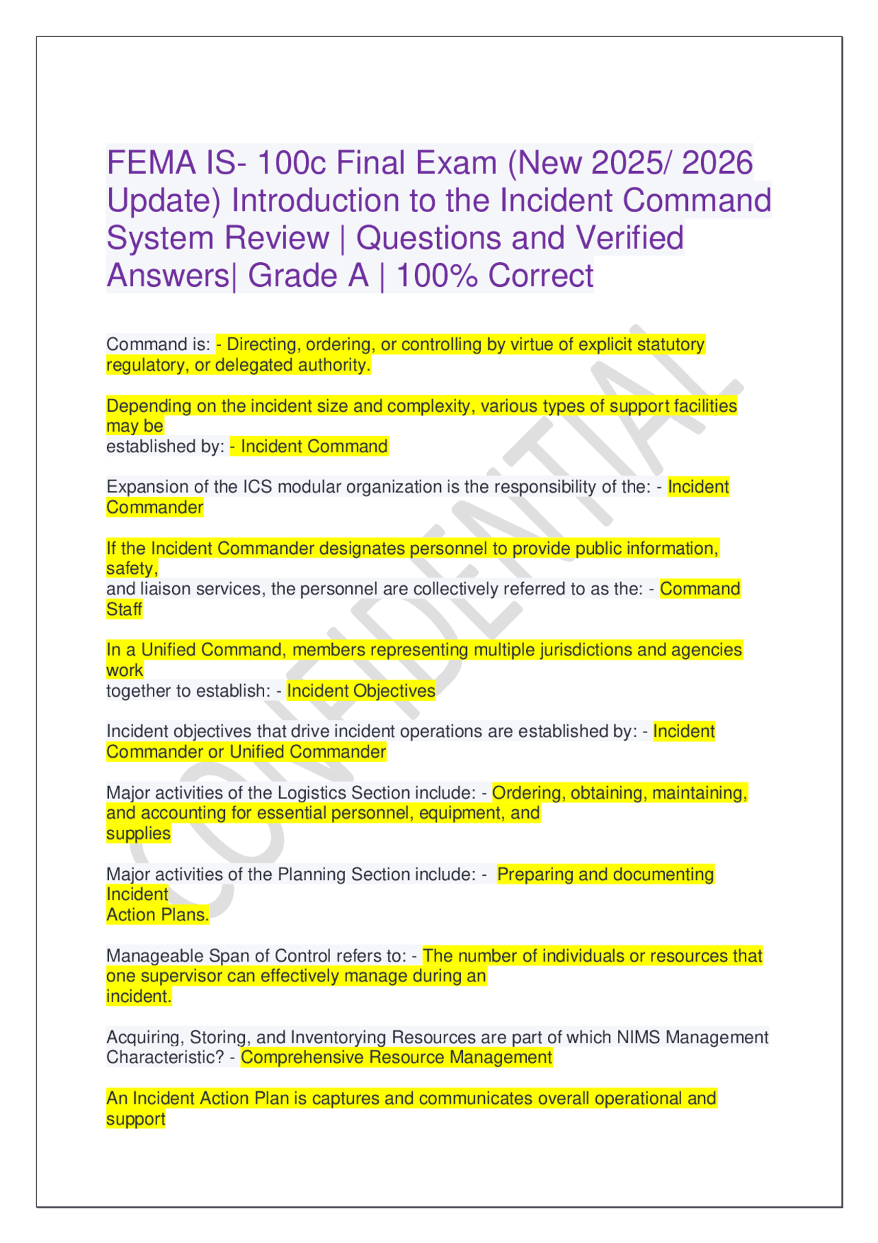FEMA IS- 100c Final Exam (New 2025/ 2026 Update) Introduction to the ...