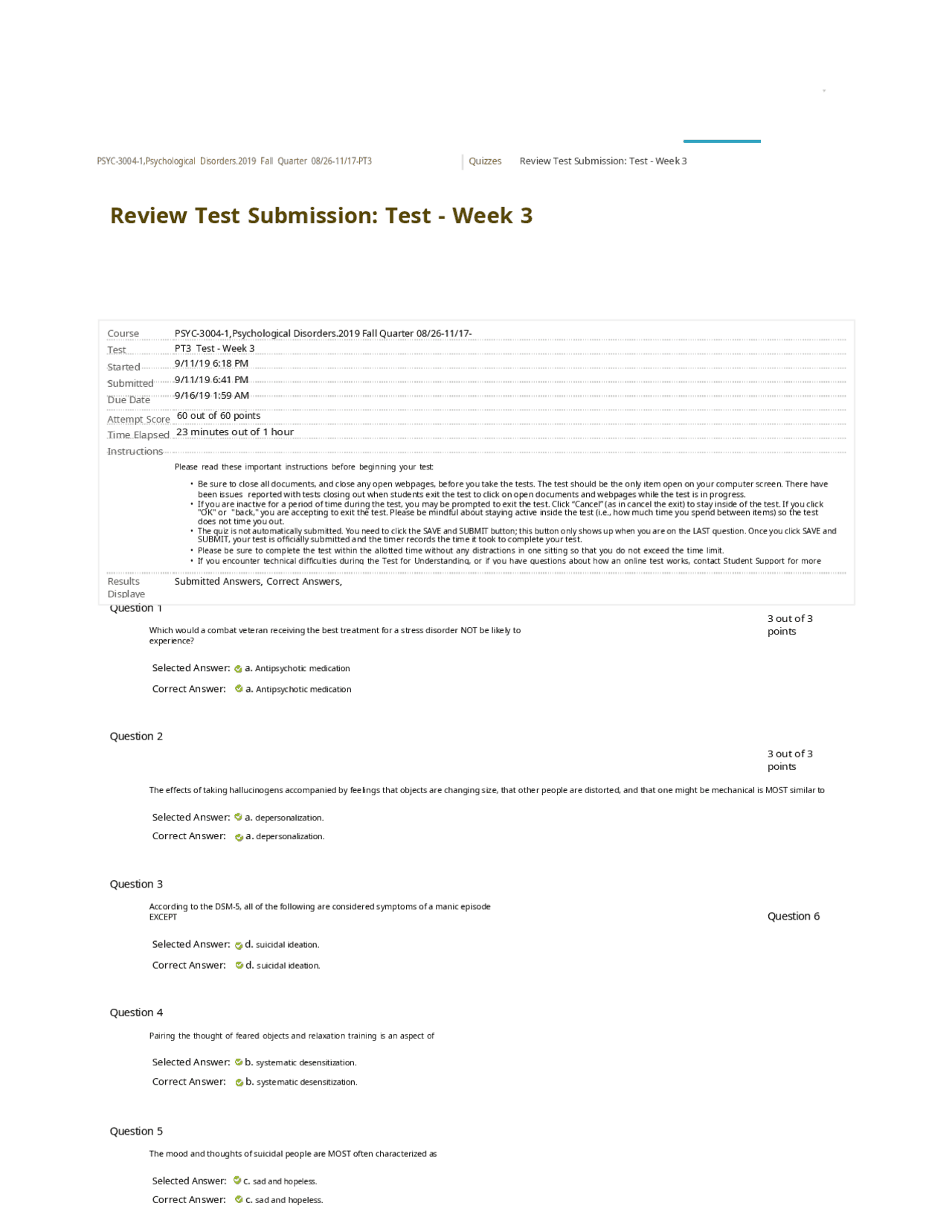PSYC-3004-1, Psychological Disorders: Test - Week 3 | Exams Nursing ...
