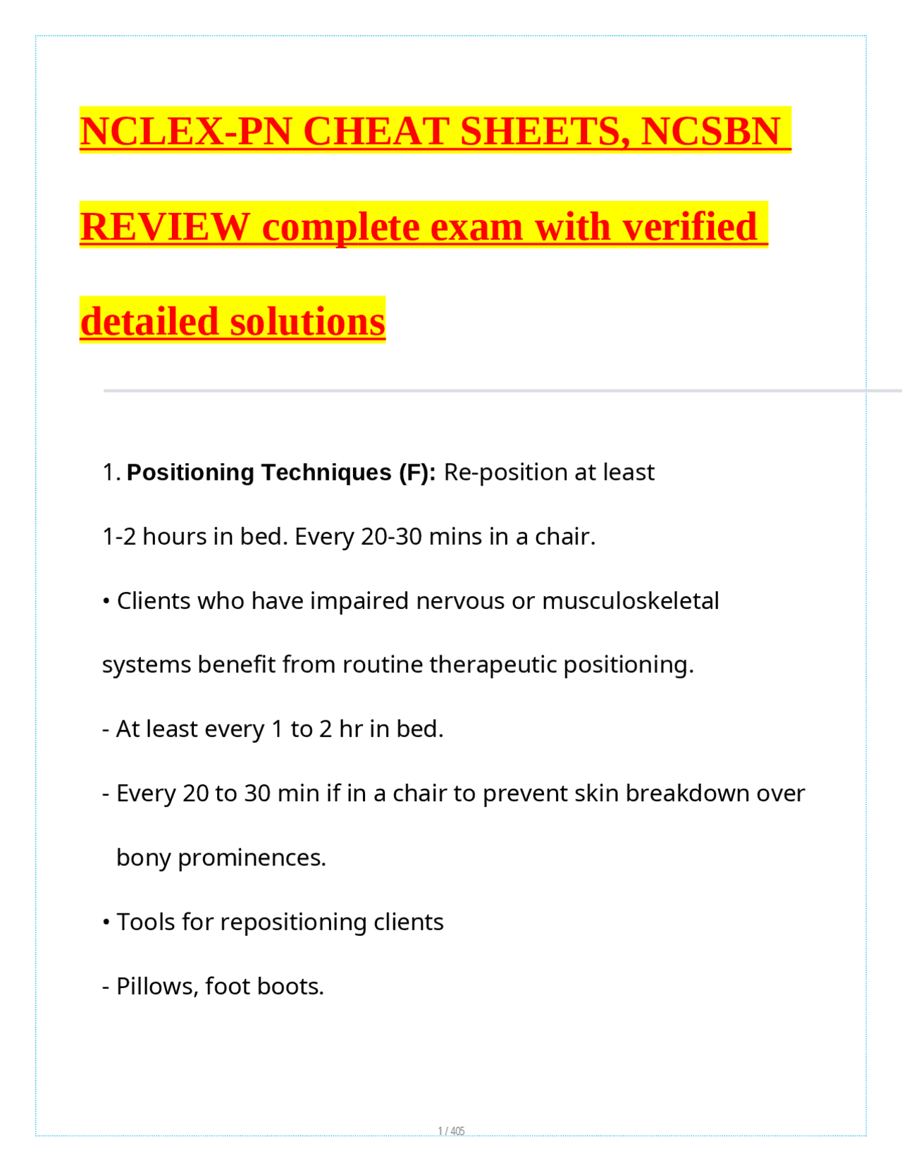 NCLEX-PN Cheat Sheets: Comprehensive Nursing Review for Practical Nurses | Exams Nursing | Docsity