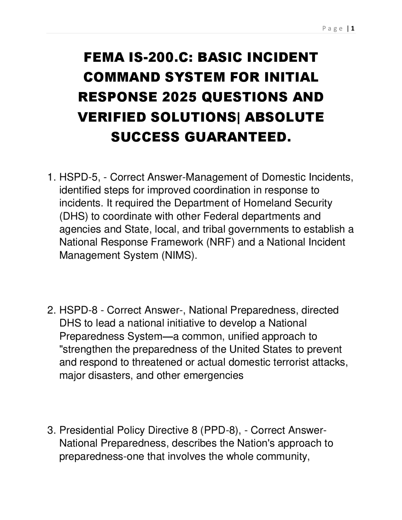 FEMA IS-200.C: BASIC INCIDENT COMMAND SYSTEM FOR INITIAL RESPONSE 2025 ...