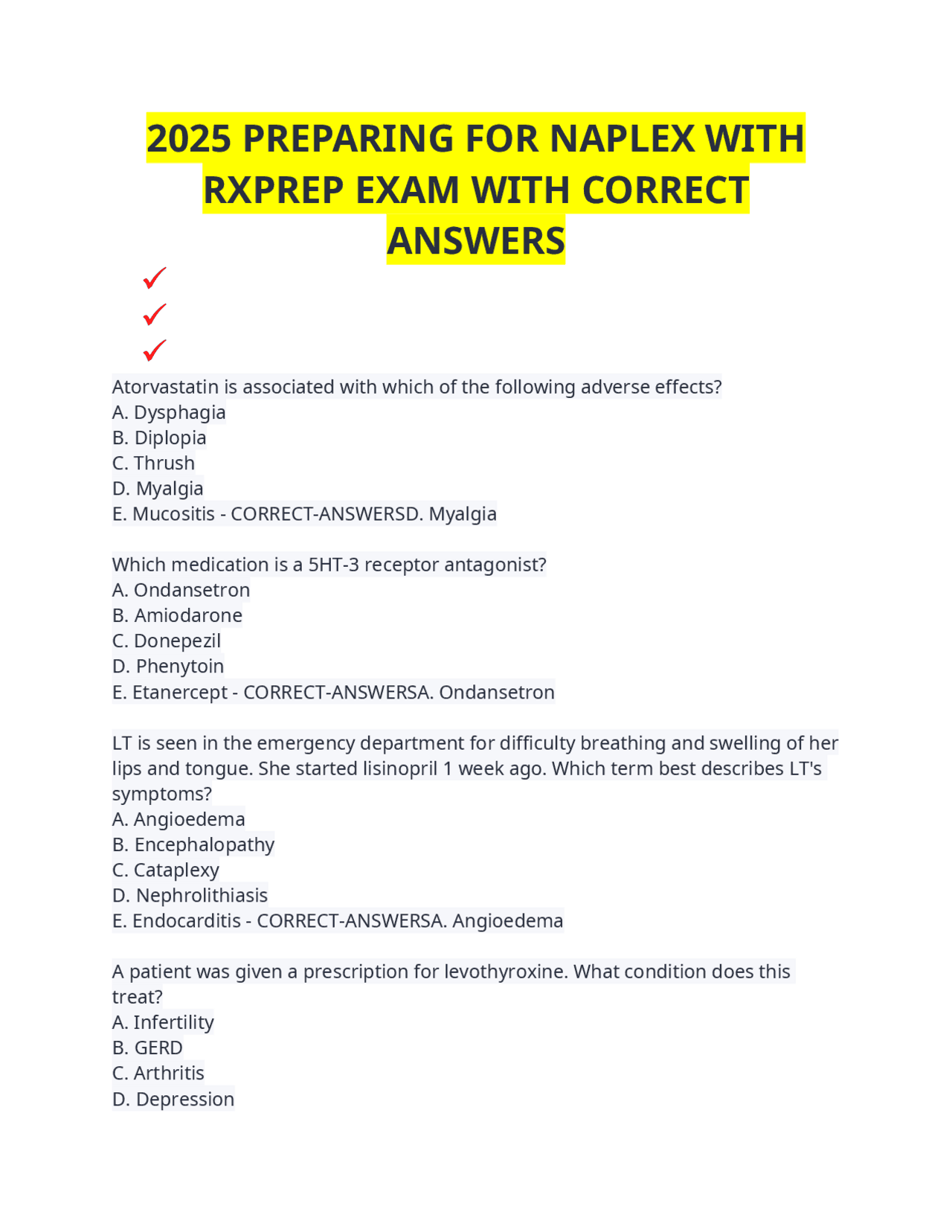 2025 PREPARING FOR NAPLEX WITH RXPREP EXAM WITH CORRECT ANSWERS | Exams ...