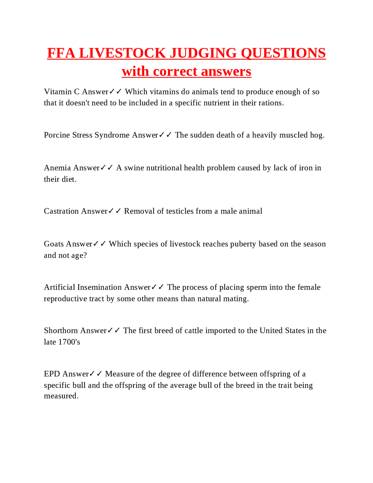 FFA LIVESTOCK JUDGING QUESTIONS with correct answers | Exams Nursing ...