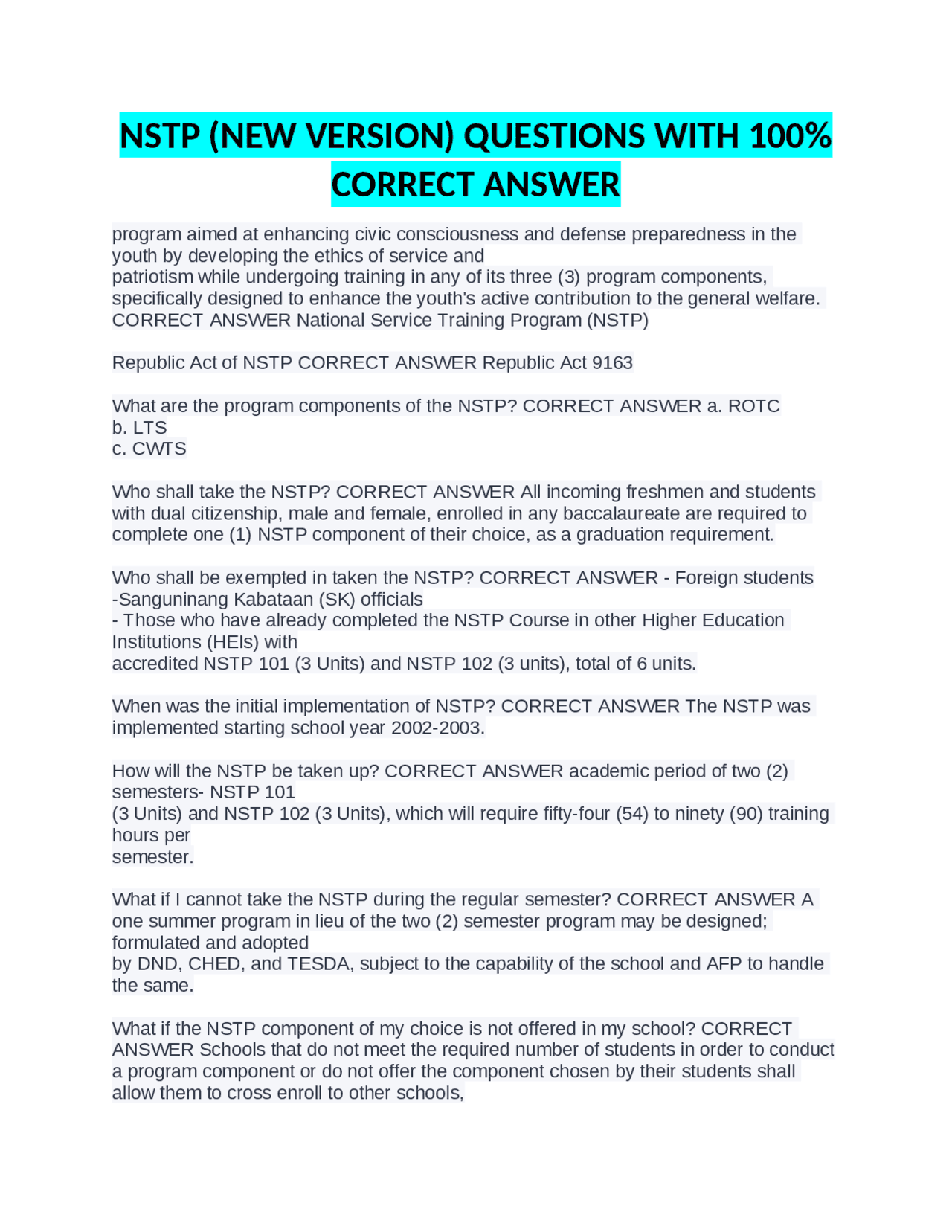 National Service Training Program (NSTP) in the Philippines: Questions and Answers | Exams ...