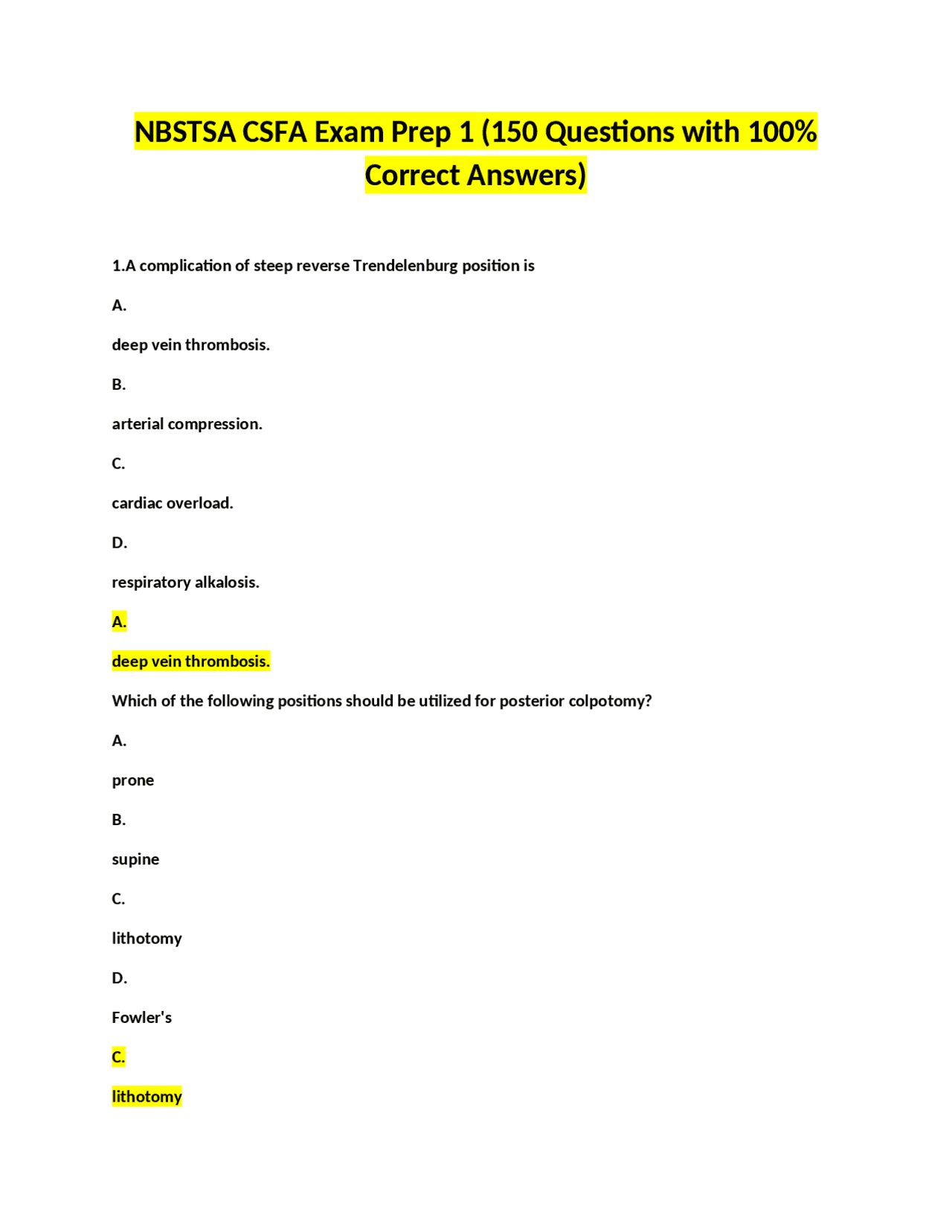 NBSTSA CSFA Exam Prep 1 (150 Questions with 100% Correct Answers ...