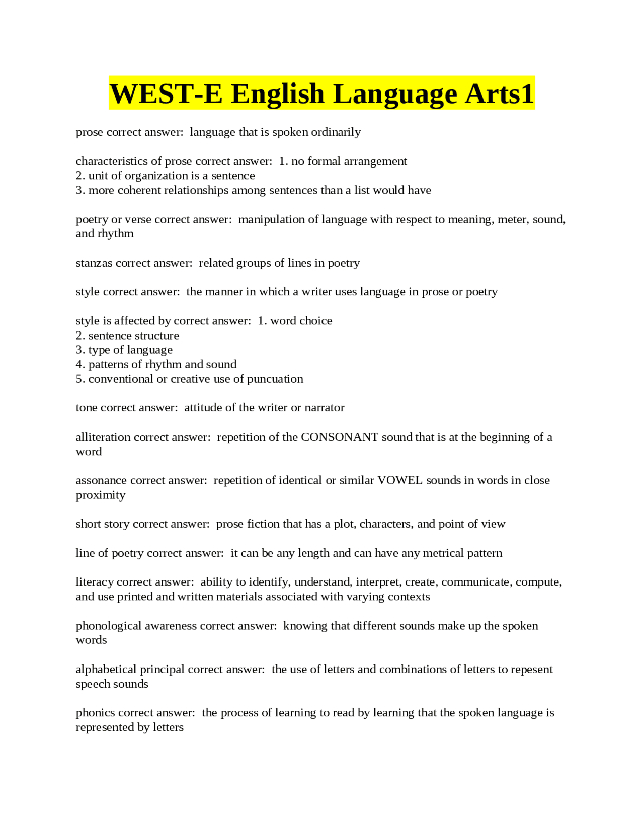English Language Arts: Definitions and Examples | Exams Nursing | Docsity