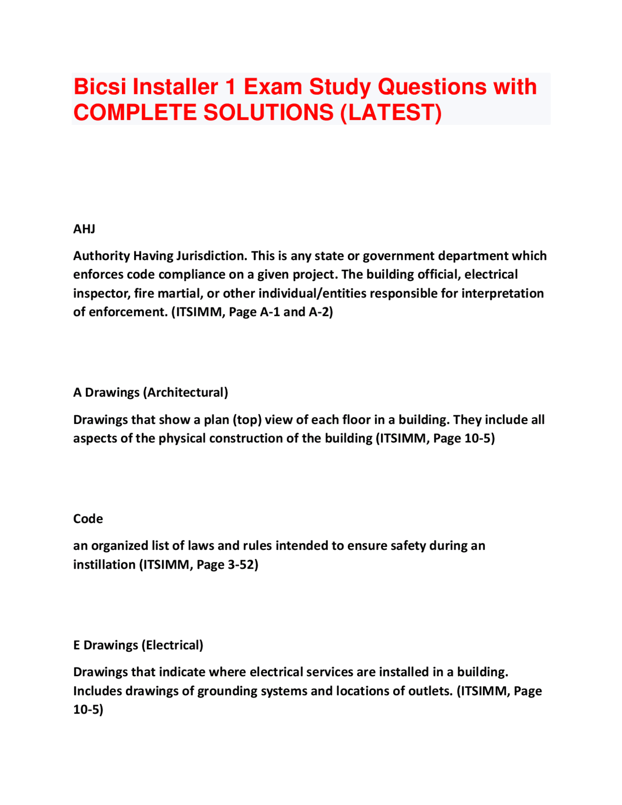 Bicsi Installer 1 Exam Study Questions with Complete Solutions (LATEST ...