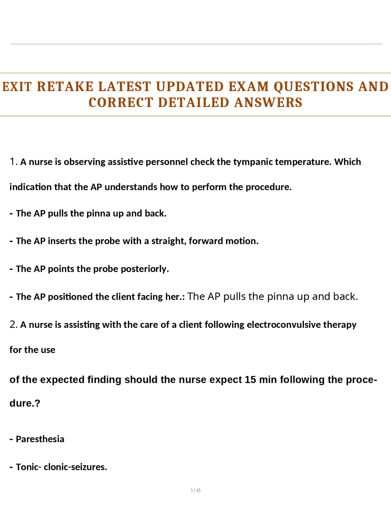 EXIT RETAKE LATEST UPDATED EXAM QUESTIONS AND CORRECT DETAILED ANSWERS ...