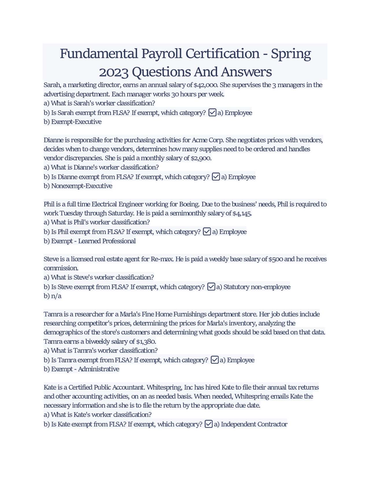 Fundamental Payroll Certification - Spring 2023 Questions And Answers ...