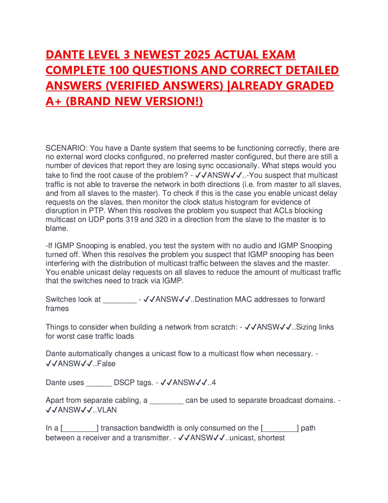 DANTE LEVEL 3 NEWEST 2025 ACTUAL EXAM COMPLETE 100 QUESTIONS AND ...