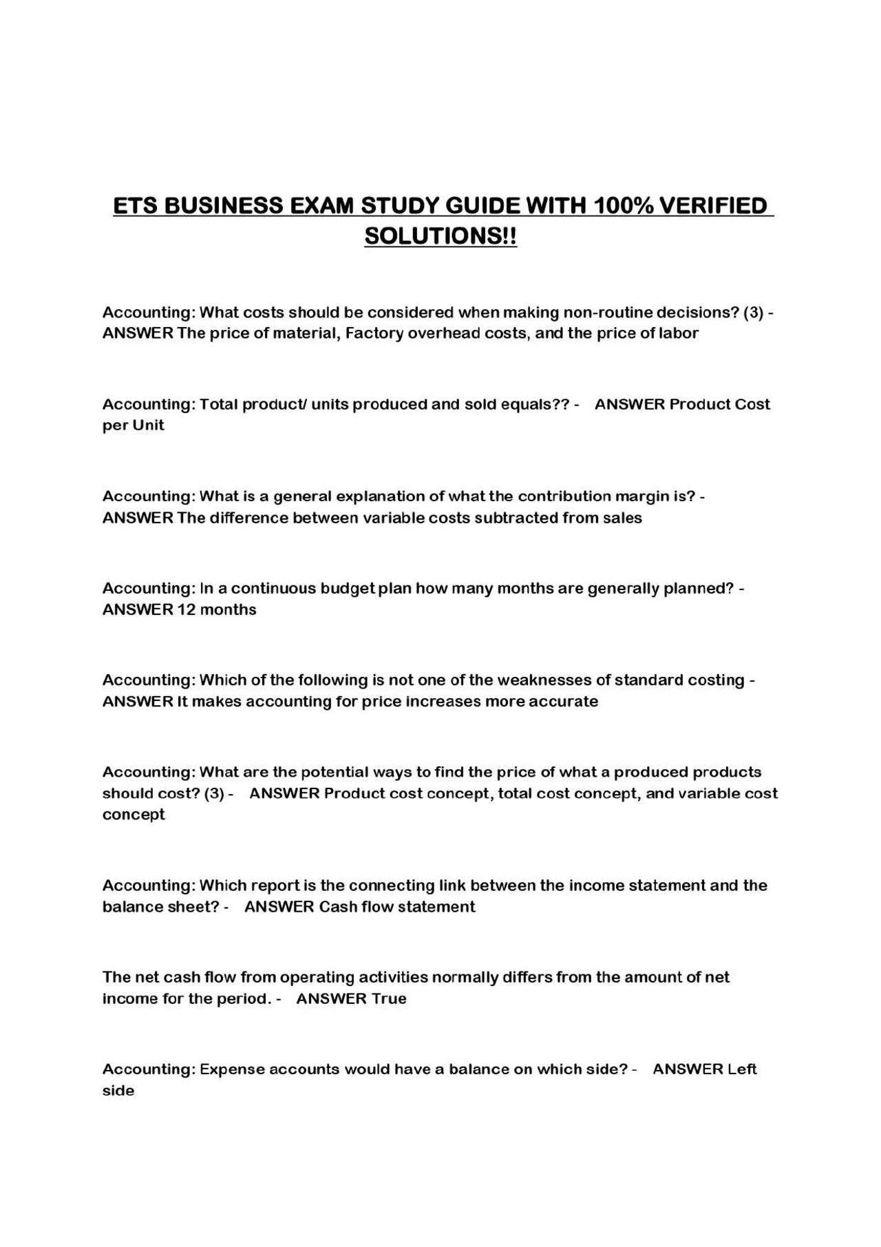 ETS BUSINESS EXAM STUDY GUIDE WITH 100% VERIFIED SOLUTIONS!! | Exams ...