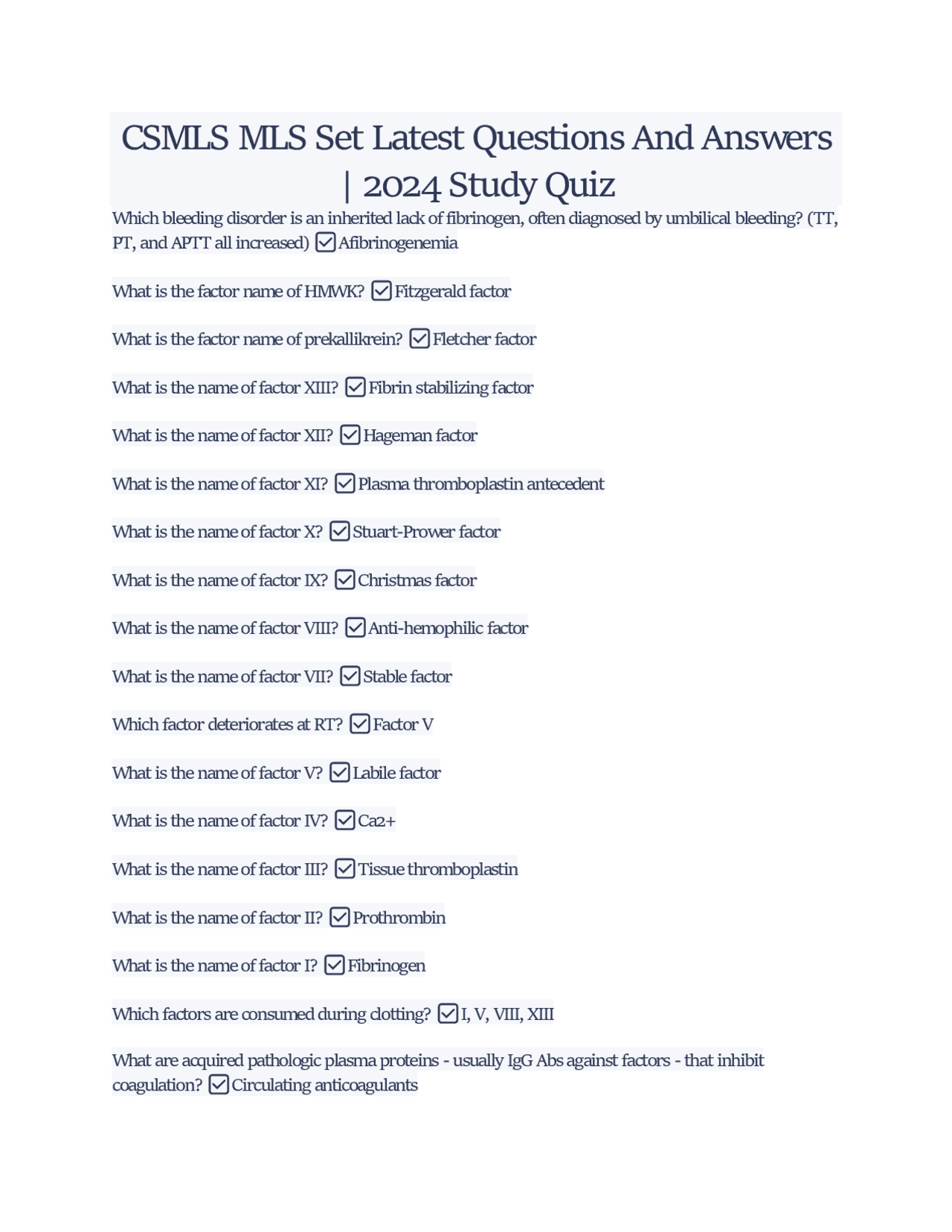 CSMLS MLS Set Latest Questions And Answers: 2024 Study Quiz | Exams ...